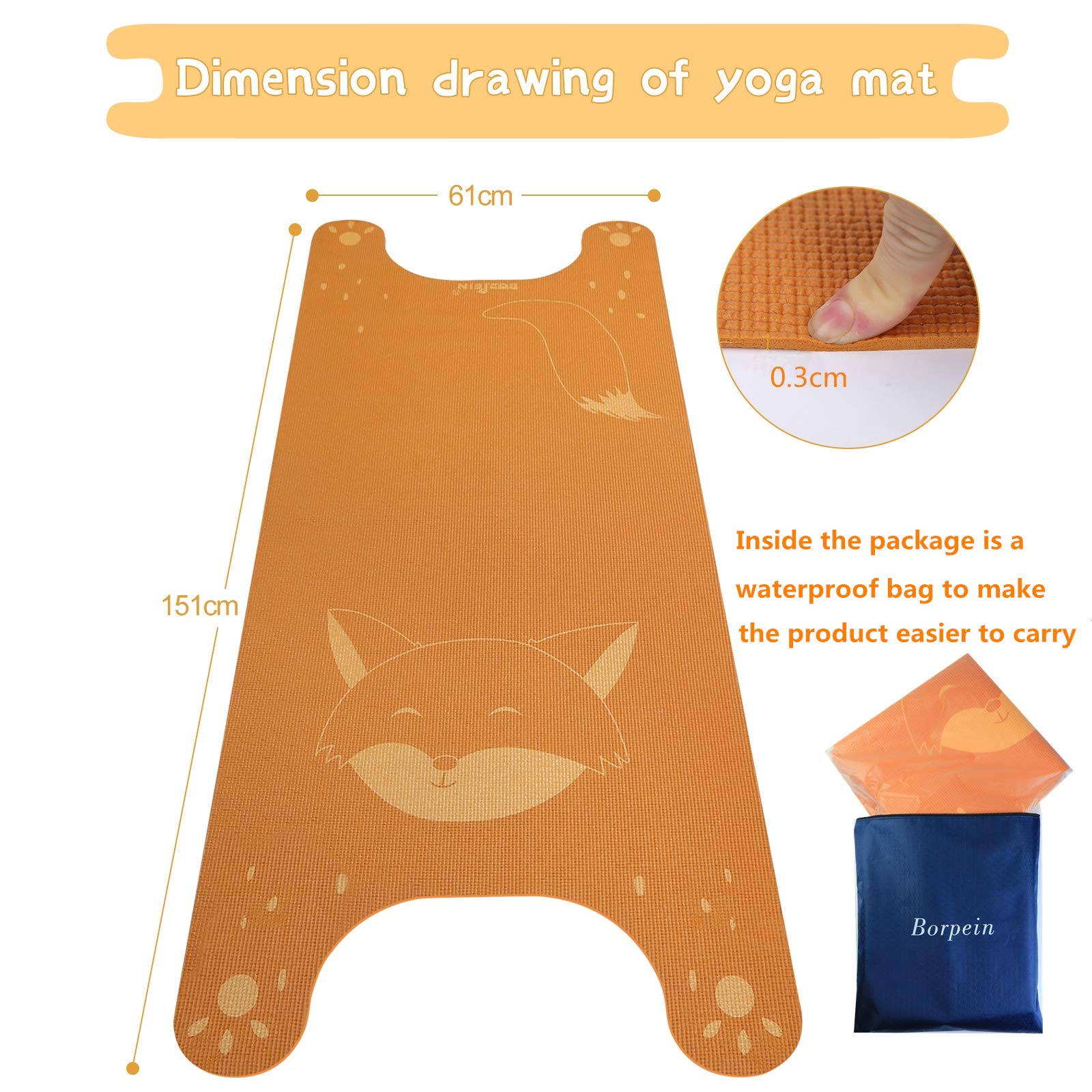 Kids Yoga Mat for Toddlers with Unique Fox Design Exercise and Playtime for Babies and Young children(60" L x 24" W x 3mm Thick) (FOX2)