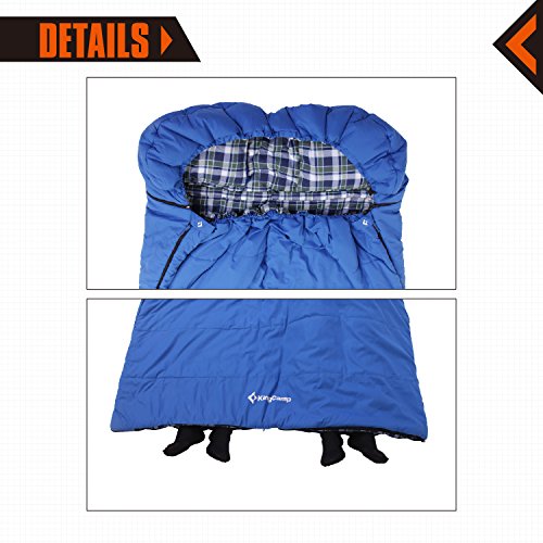 KingCamp Camping Double Sleeping Bags, 3 Season Cotton Flannel Lining Double Layer Sleeping Bag 2 Person Couple Waterproof Lightweight Backpacking Hiking Outdoors with Pillow and Carry Bag Queen Size