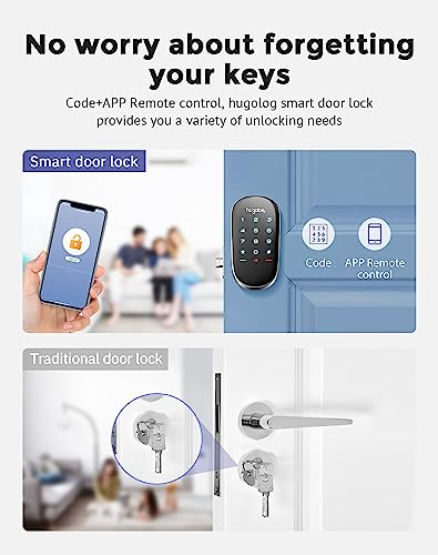 Hugolog Smart Lock,Touchscreen Deadbolt Remote Wireless Control & Bluetooth Keyless Door Entry Easy Installation and Program High Security Material for Metal Home & Office