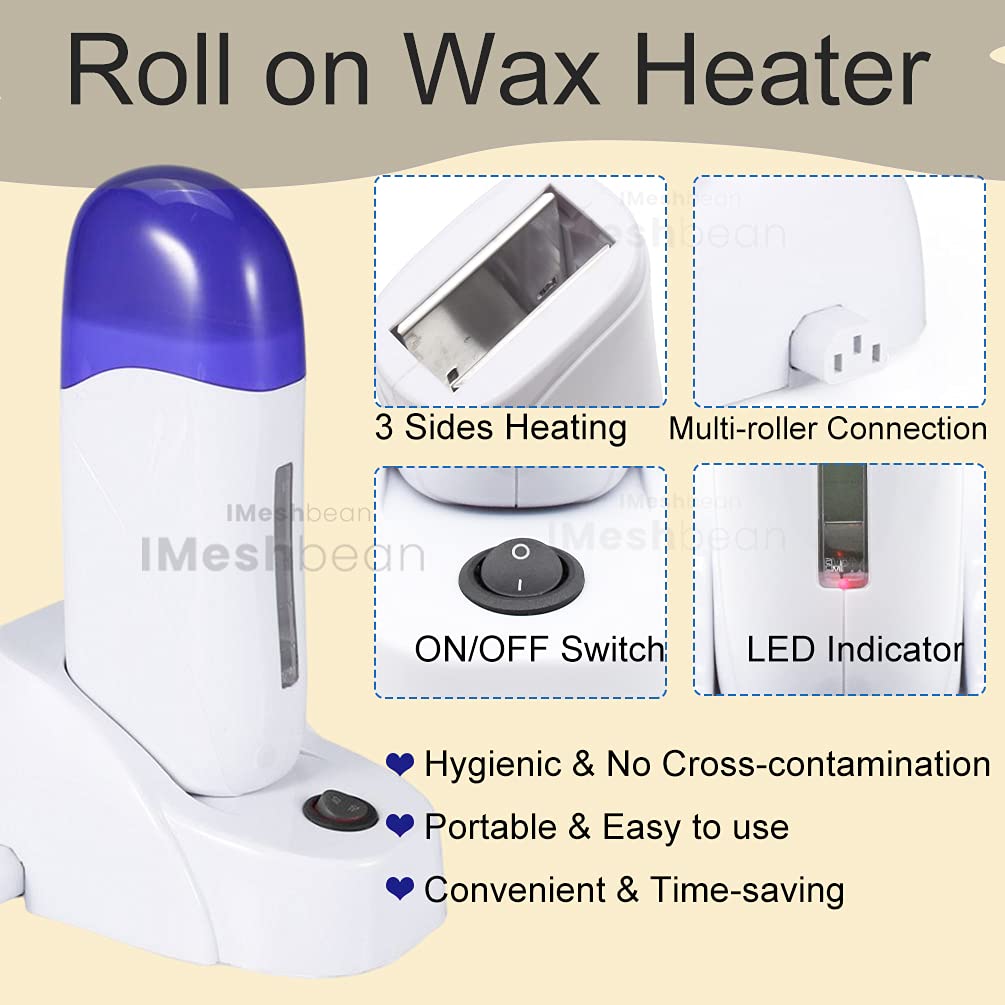 iMeshbean® Depilatory Roll on Wax Heater Roller Warmer Cartridge Strips Hair Removal Kit USA (Aloe & Honey Wax & 100 Paper)