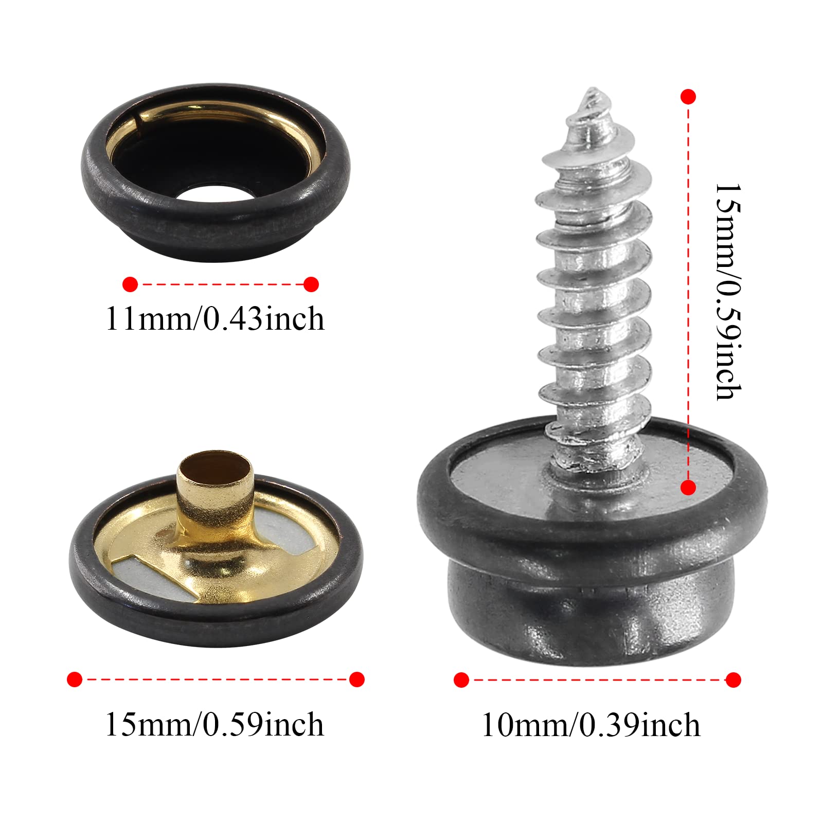 Moicstiy 90Pcs 5/8 Inch Stainless Steel Screws Snaps, Canvas Fastener Screw Snaps Kit 3/8 Inch Socket Marine Grade Boat Canvas Snaps for DIY Cover Furniture (30 Set, Black)