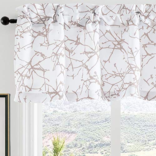JUJOLY Grayish Valances Tree Branch Abstract Blackout Kitchen Valances for Windows Thermal Insulated Valances for Bedroom,Living Room 52"x18"+1.5" Header, Grayish Brown