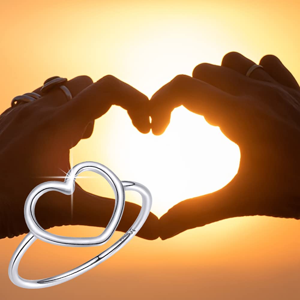 LOVECOM 925 Sterling Silver Heart Ring, Simple Minimalist Love Heart Rings For Women Finger Stacking Ring Wedding Band Engagement Statement Promise Ring Jewelry Gift