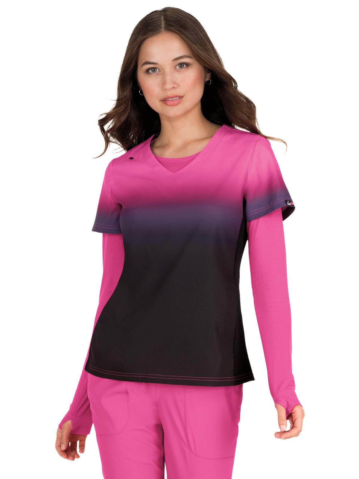 KOI lite 370PR Women's Reform Top (Wavy Ombre Coral/More Pink, Medium)