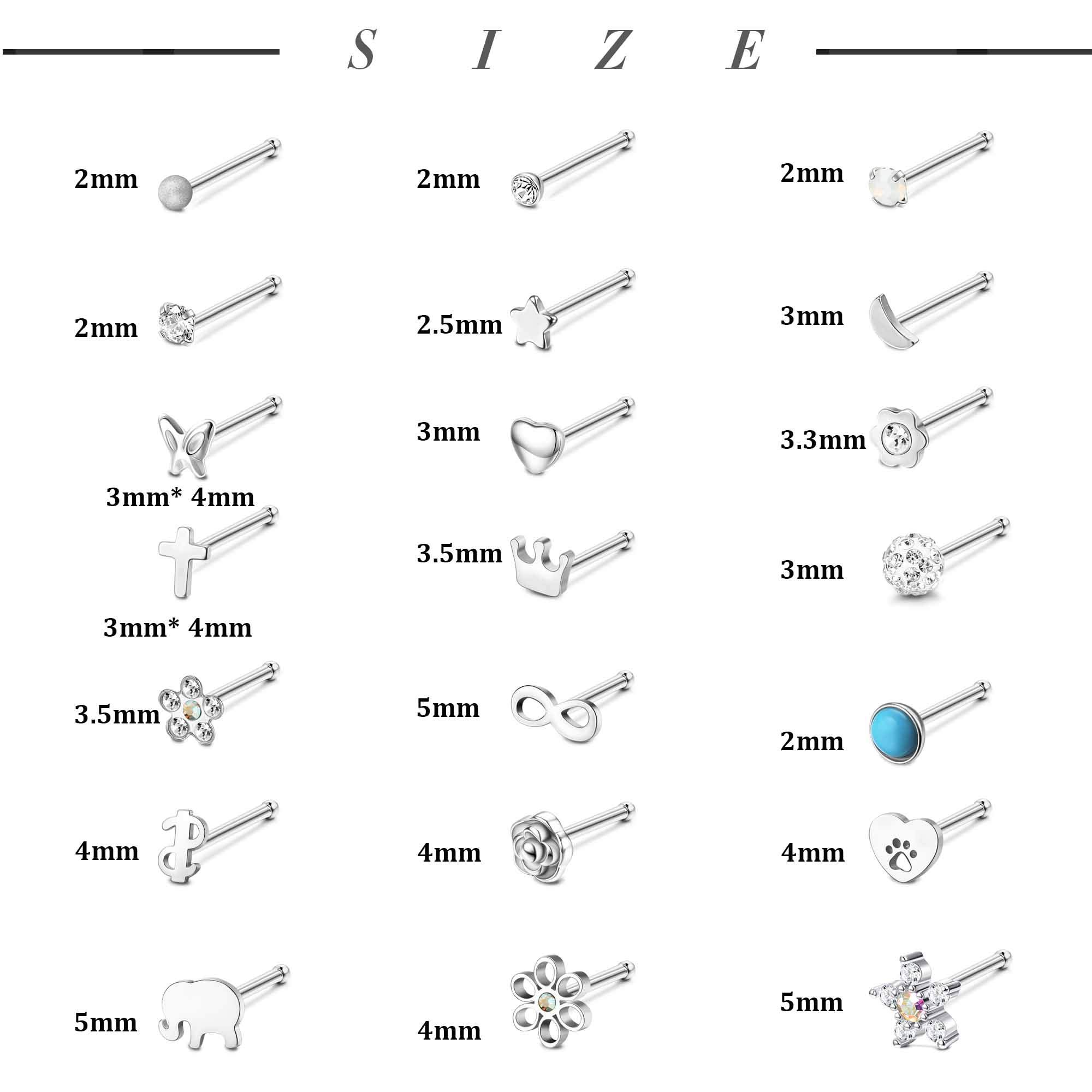 Magitaco 20G 21Pcs Nose Rings Studs Stainless Steel Bone L Screw Shaped Nose Piercing Jewelry for Women Men