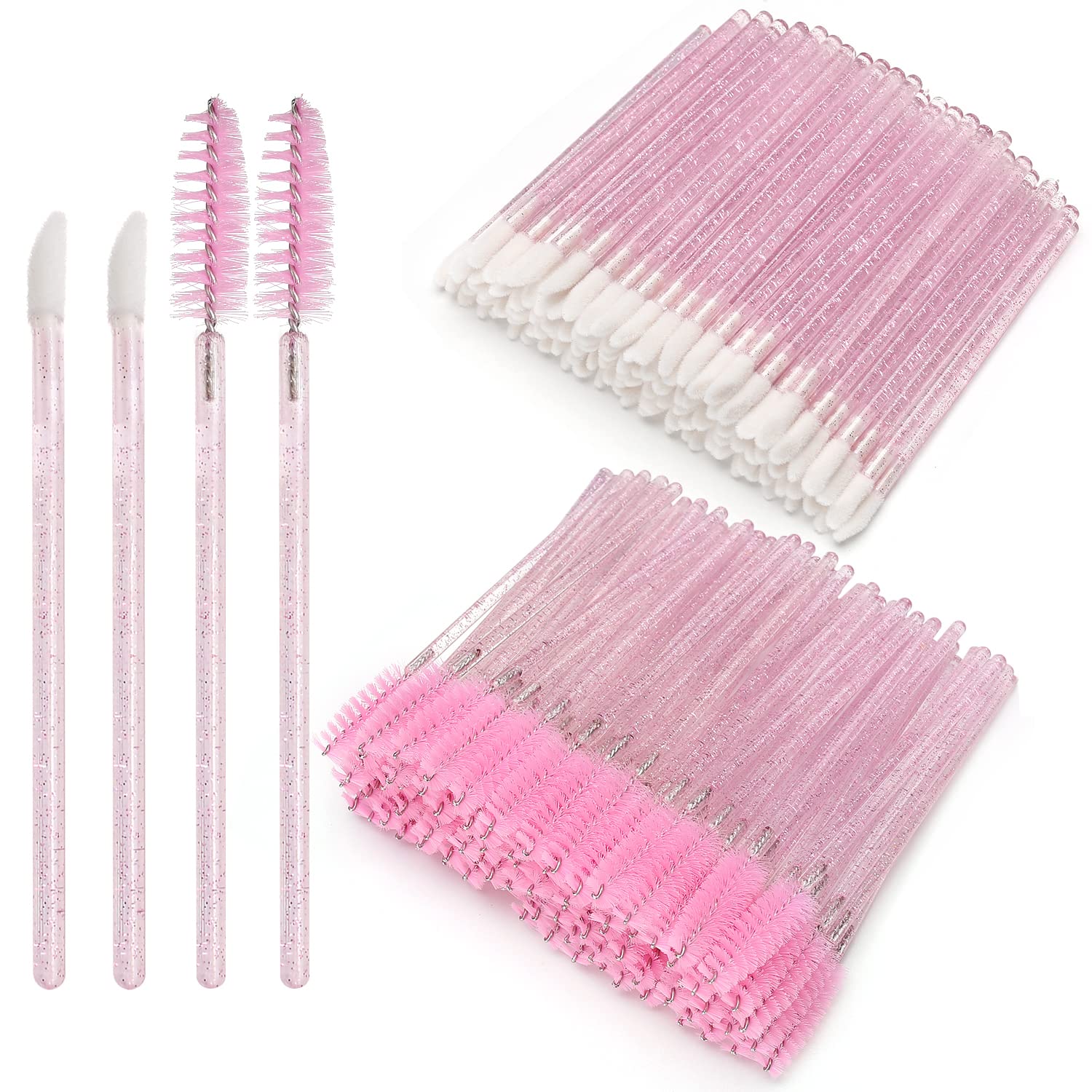 iminoo 100 PCS Disposable lip wands and mascara wands, Disposable Mascara Lipstick Makeup Brushes Eyelash Lip Gloss Brushes Applicators Makeup Tool (100, Pink)