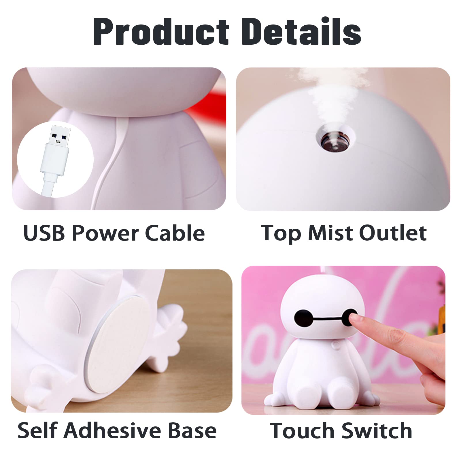 INVODA Humidifiers Portable Small Cool Mist Humidifiers Mini USB Personal Desktop Humidifiers for Travel, Car, Office Room, Bedroom (White)