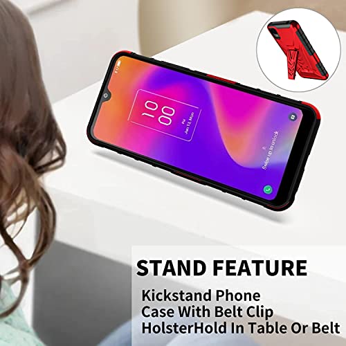 YJROP for TCL A3/A30/ion z Case with Tempered Glass Screen Protector Protection Cover Shockproof Heavy Duty [Military-Grade] Rugged Phone Case with Kickstand for TCL A3/A30/ion z (2022) 5.5" (red)