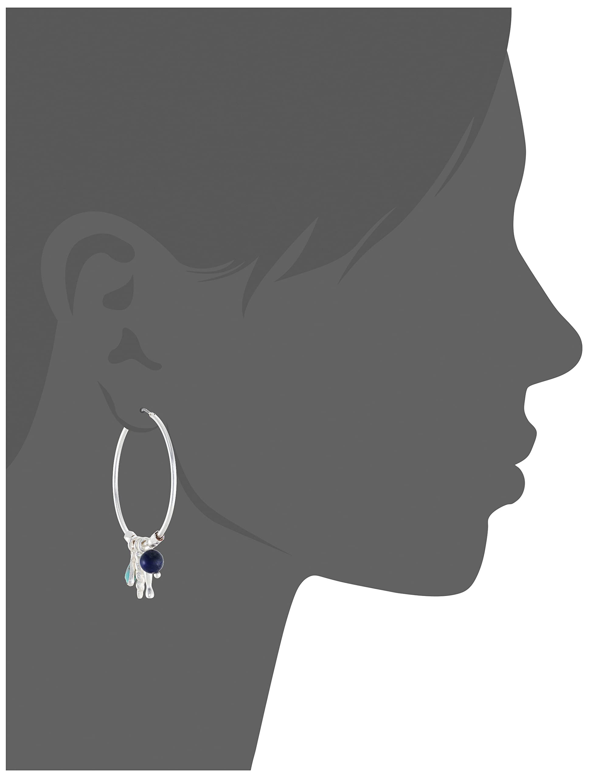 Lucky Brand Silver Tone Sea Life Charm Hoop Earrings,Silver,One Size