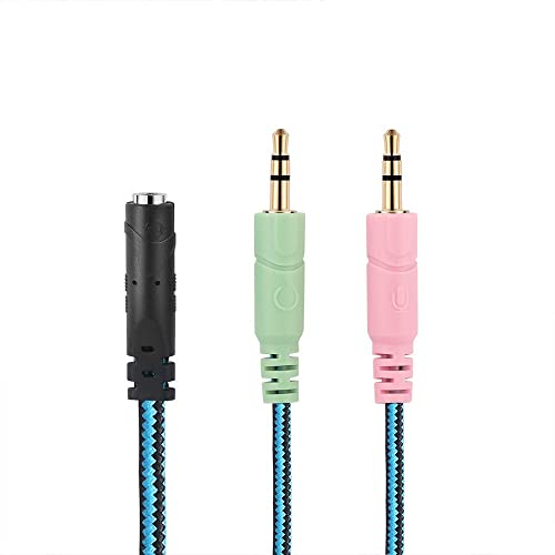 Headset Splitter Cable, 3.5mm Female to Headphone Mic and Audio, Y Splitter Adapter Cable for Laptop Computer