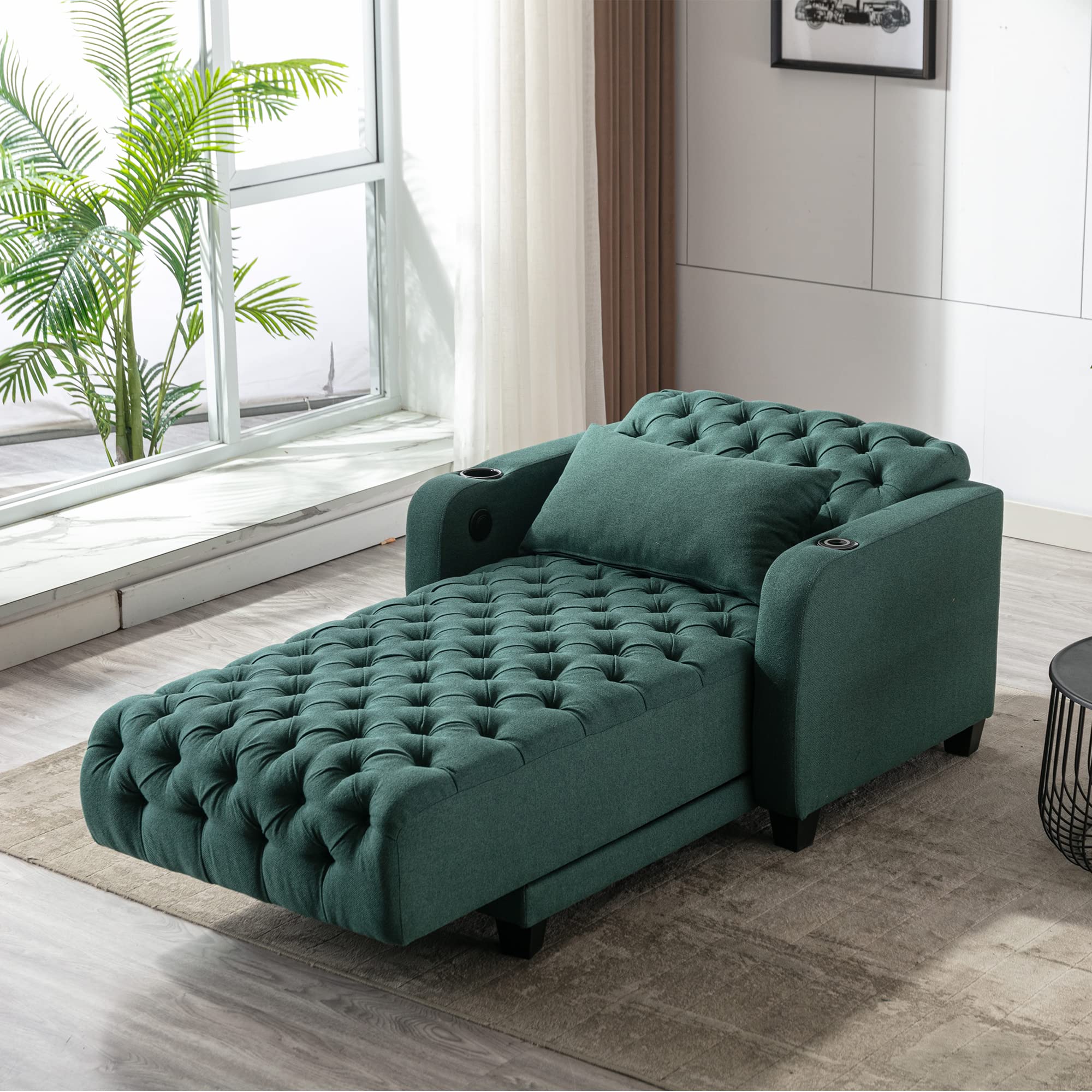 HomSof Chaise Lounge Indoor Convertible Sofa Bed, Adjustable Backrest Lounge Sofa with Thick Padded, Reclining Chair with Solid Rubber Wood Leg