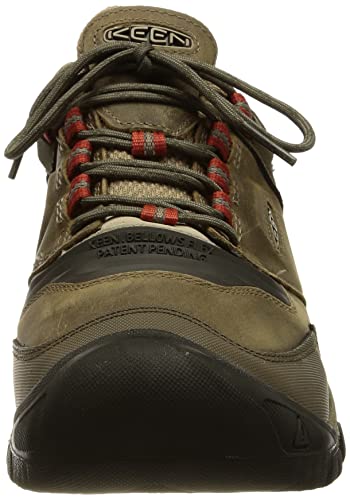 KEEN Men's Ridge Flex Low Height Waterproof Hiking Shoes, Timberwolf/Ketchup, 10.5 Wide