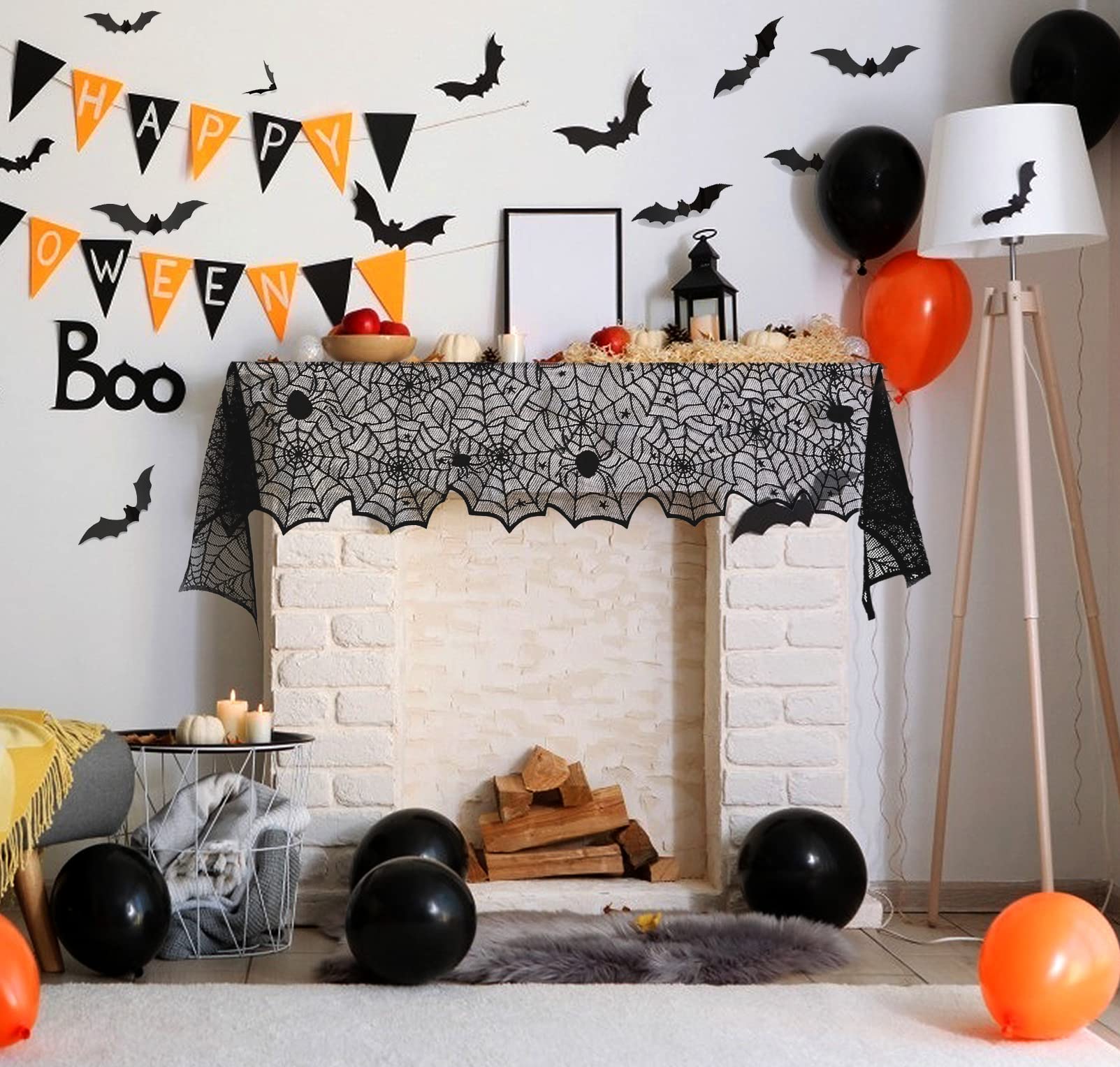 Korlon Halloween Tablecloth, 2 Pcs Halloween Decorations Indoor Spider Web Table Cloth, 54βx 72β Rectangular & 42β Round Black Lace Tablecloth Cover for Halloween Home Party Kitchen Table Decor