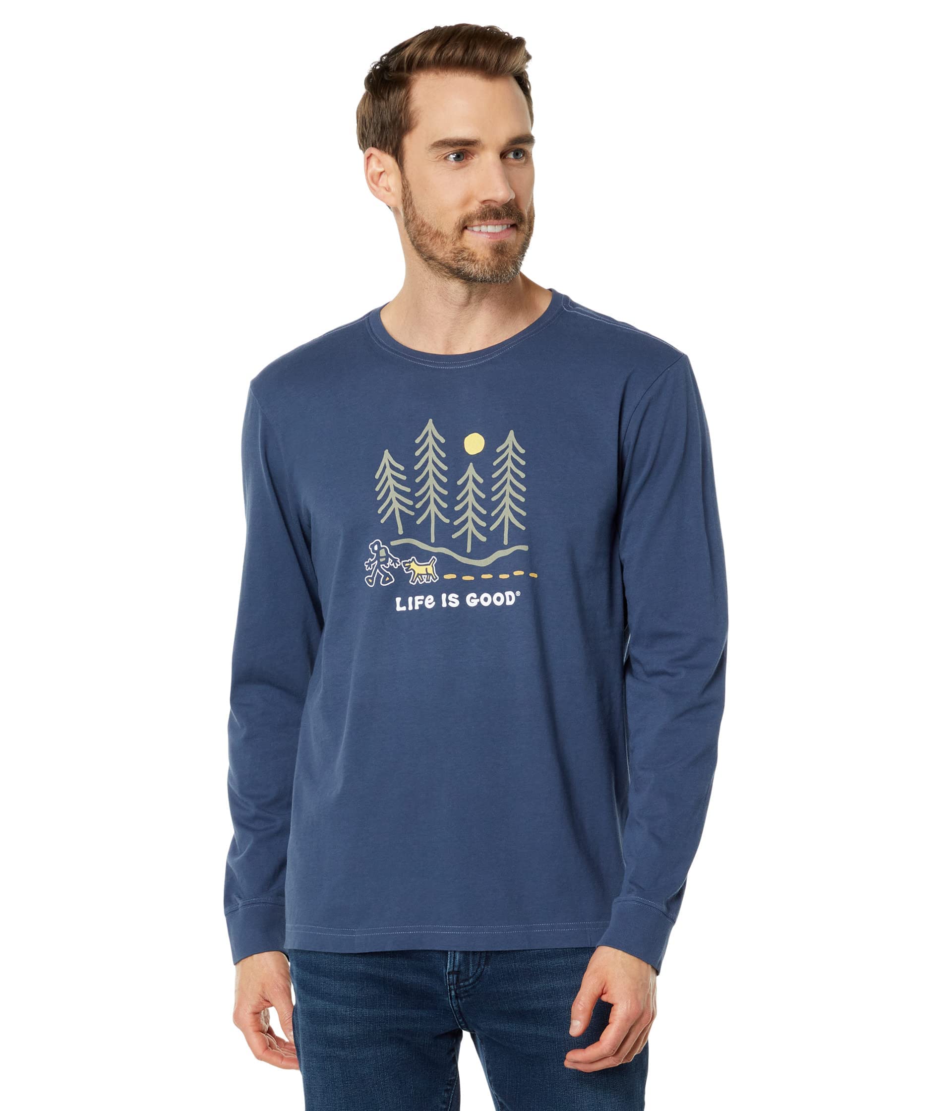 Life is Good Hiking Through The Woods Long Sleeve Crusher-Lite™ Tee Darkest Blue XL