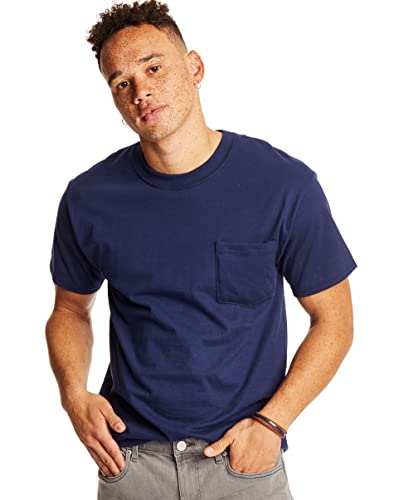 Hanes mens Beefy Short Sleeve Pocket Tee Value Pack (2-pack) fashion t shirts, Navy, 3X-Large US