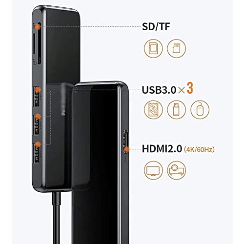 SURURA USB-C Hub,6 in 1 Multiport USB-C Docking Station with 4K HDMI, 3 USB 3.0 Ports, SD/TF Card Reader, USB Splitter Adapter