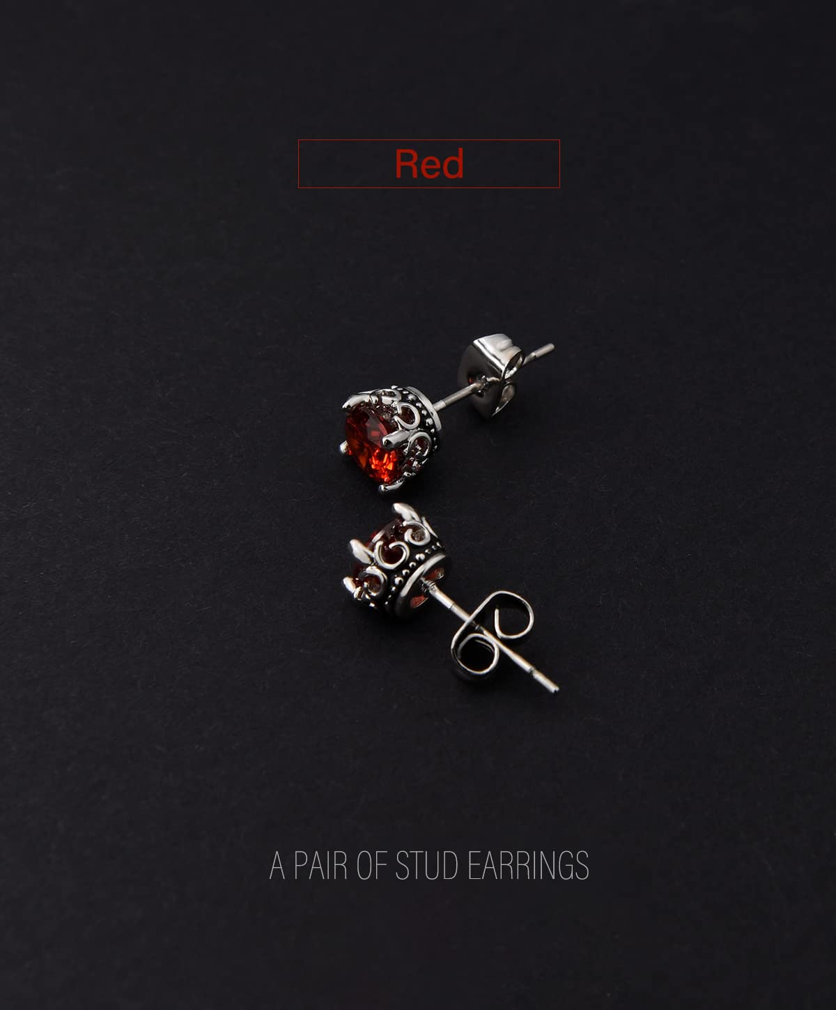 KZZENKI Red Earrings 6mm Black and Red Stud Earrings for Women Vintage Crown Red Jewelry Goth Earrings