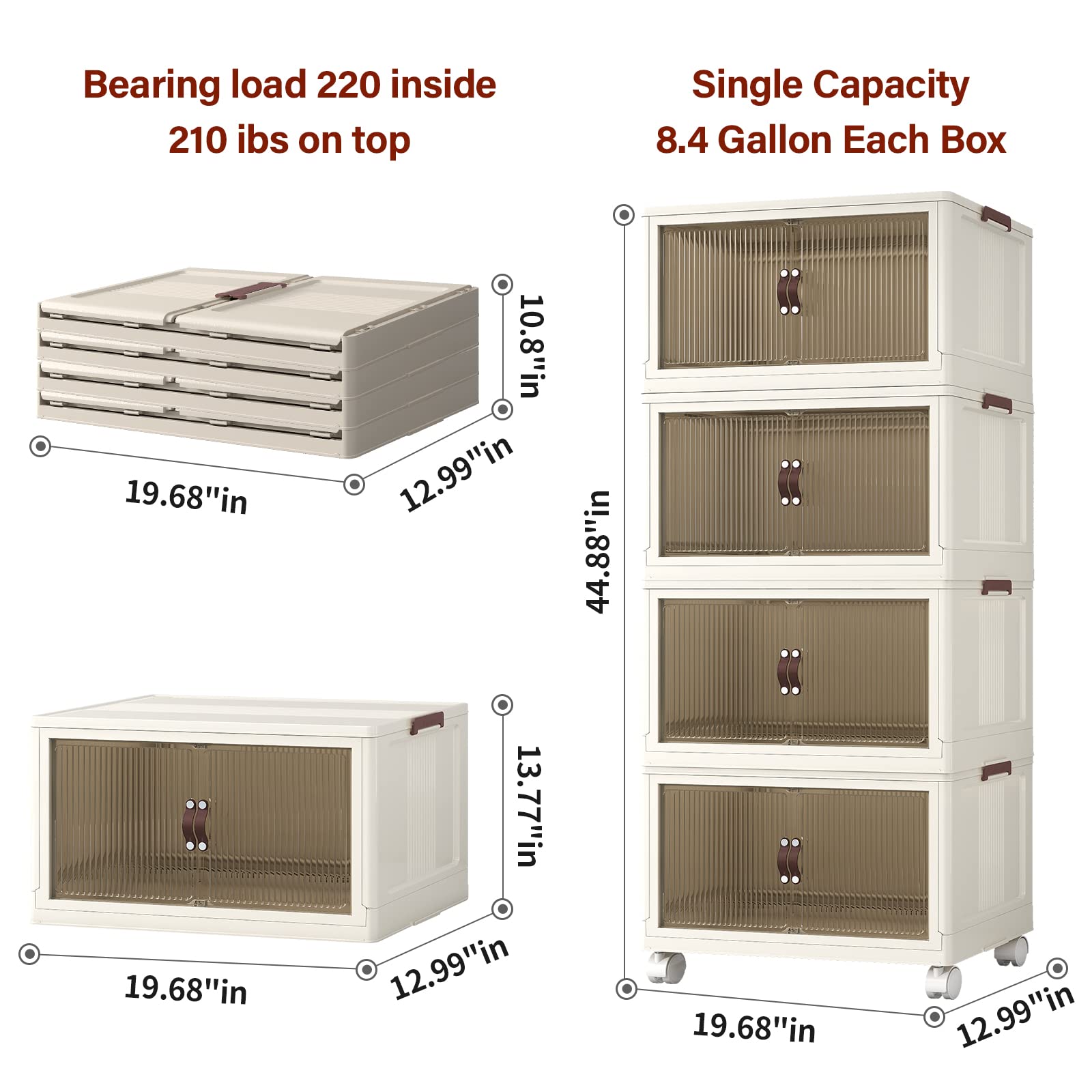 KHNR Storage Bins with Lids,48 Quart Collapsible Storage Bins,3 Pack Large Plastic Storage Bins,Closet Organizers and Storage,Double Doors Stackable Storage Bins with Wheel for Home