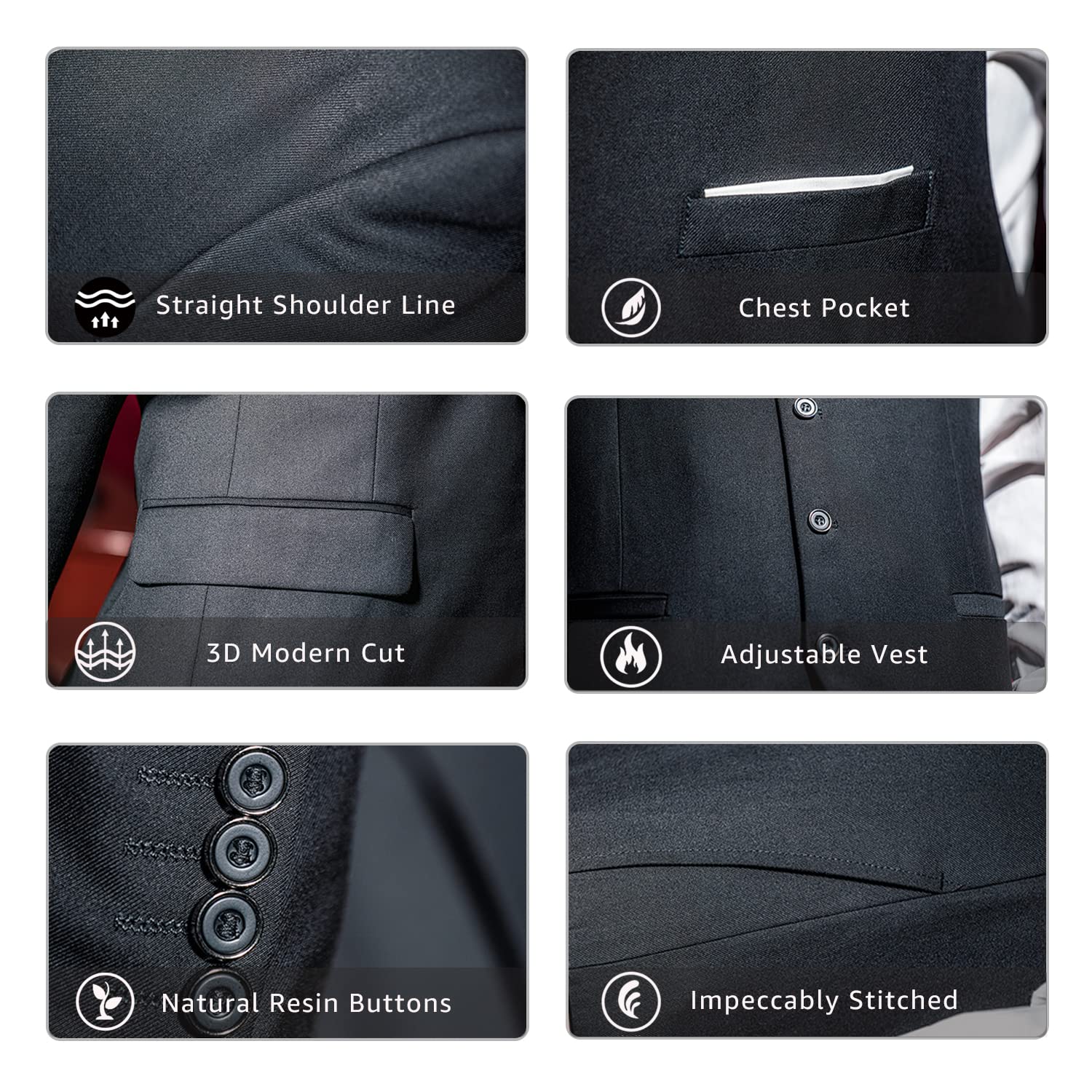 Hihawk Men's 3 Piece One Button Suit, Large White