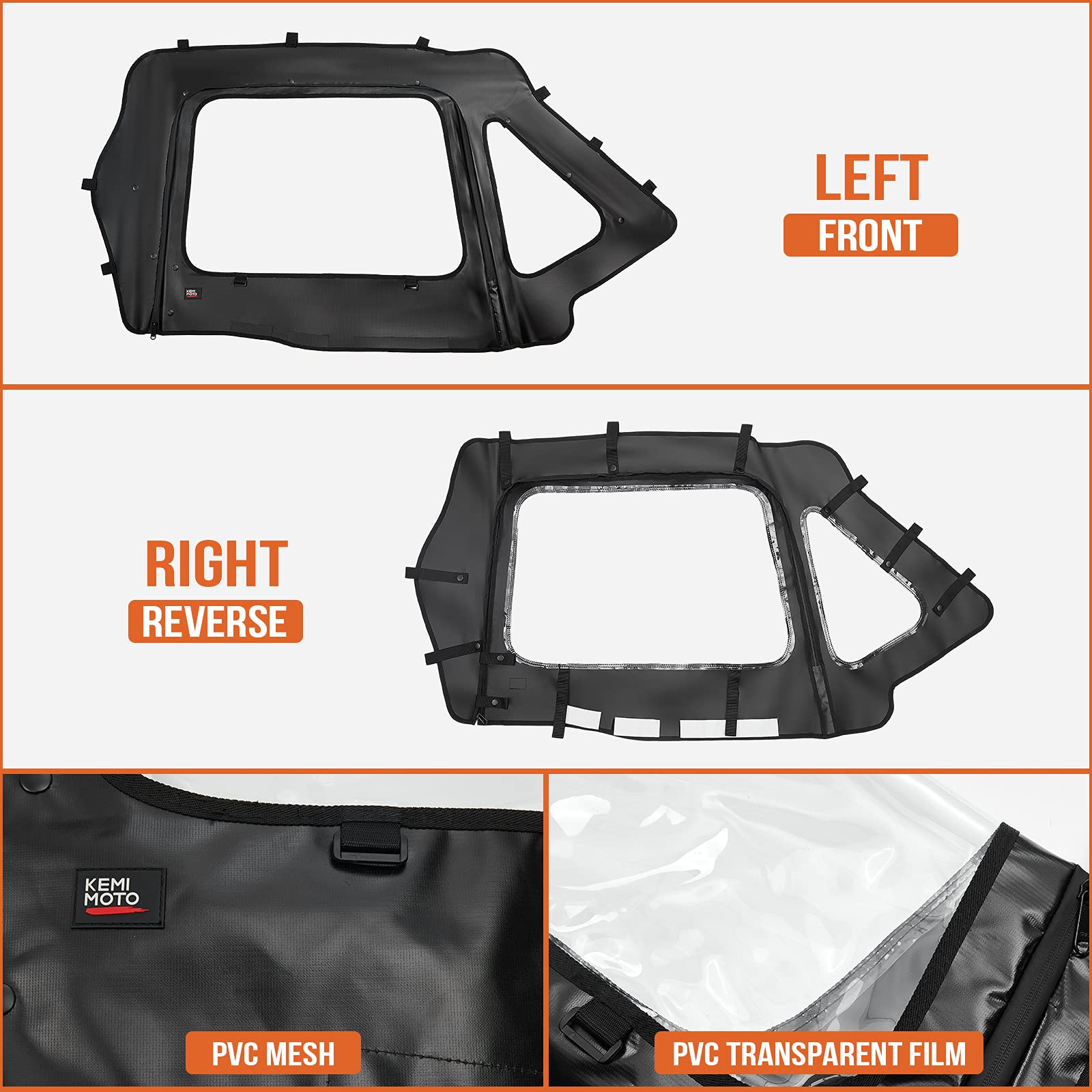 Kemimoto UTV Soft Upper Door Set Compatible with Kawasaki Teryx KRX 1000 2020-2023 UTV Door Enclosure Kit Clear Side Windows Full Windshield, Replace 99994-1298 Accessories