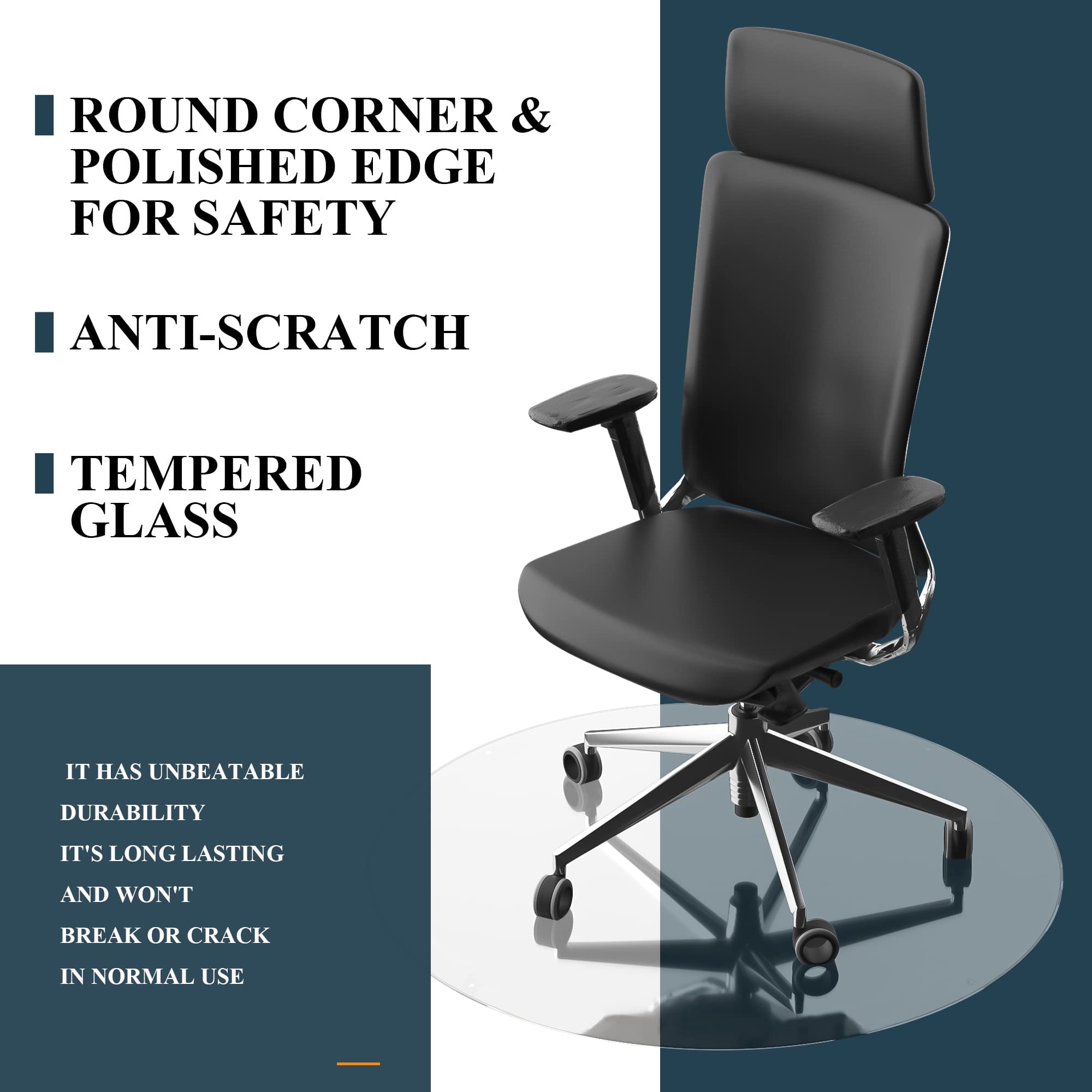 KIAYACI Glass Chair Mat for Carpet or Hard Floor Tempered Glass Glass Table Top Table Mat 36" Round x 1/4" Thick,Clear