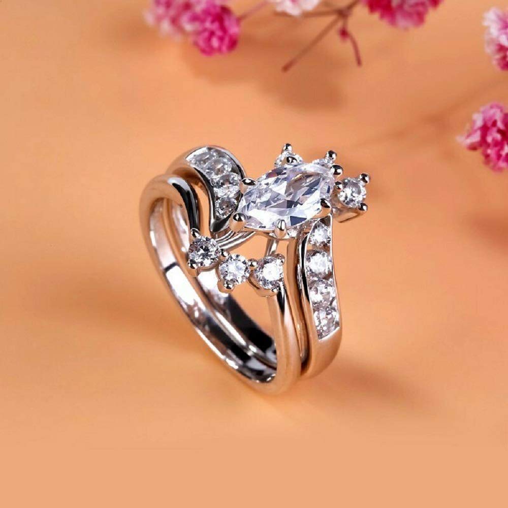 IRA 1.00 Ct Marquise Cut D/VVS1 Diamond Engagement Cluster Wedding Bridal Ring Set For Womens 14K White Gold Plated 925 Sterling Silver (10.5)