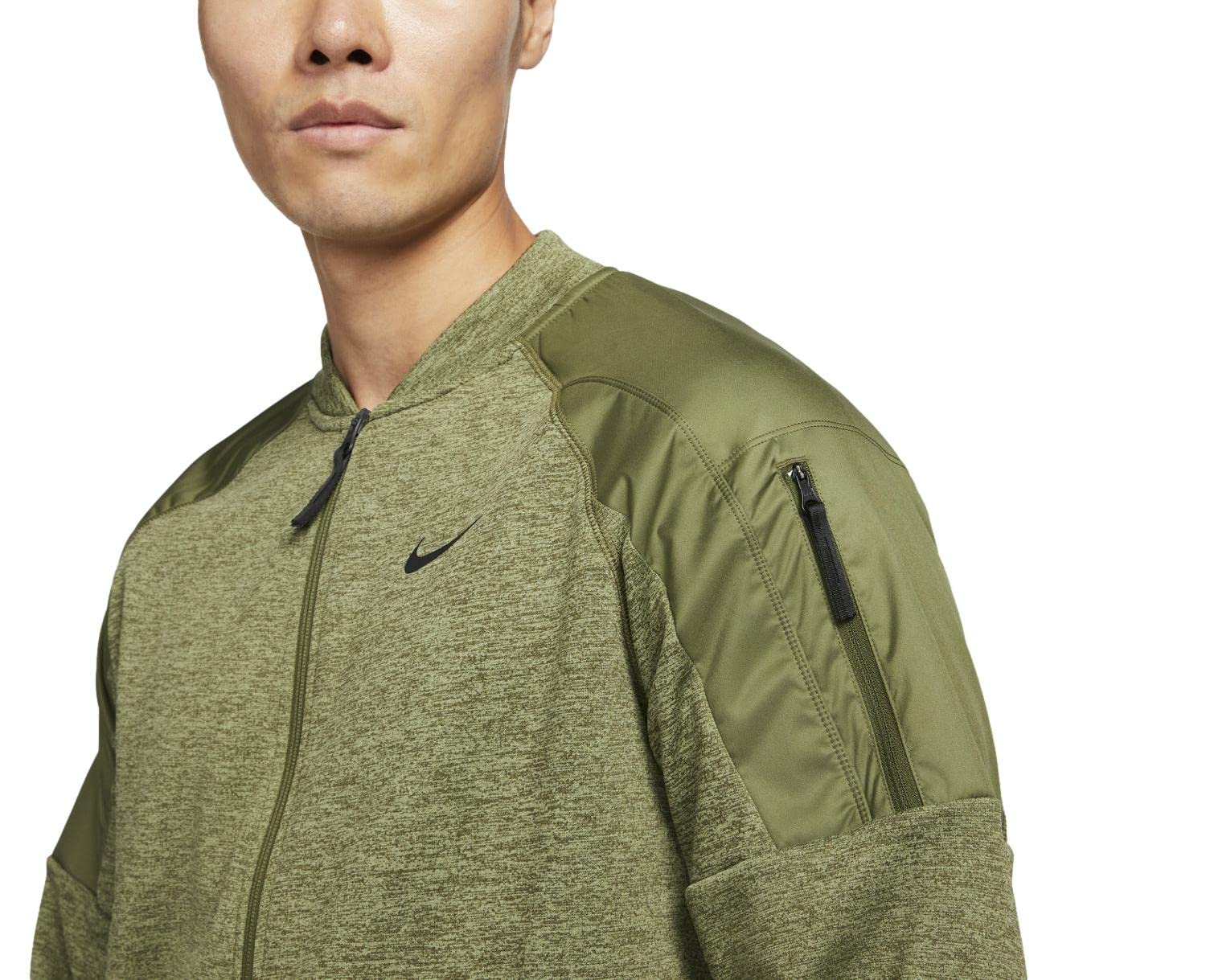 Nike Therma-FIT Men's Training Full-Zip Bomber Shirt (as1, alpha, x_l, regular, regular, Rough Green/Heather/Rough Green/Black, X-large)