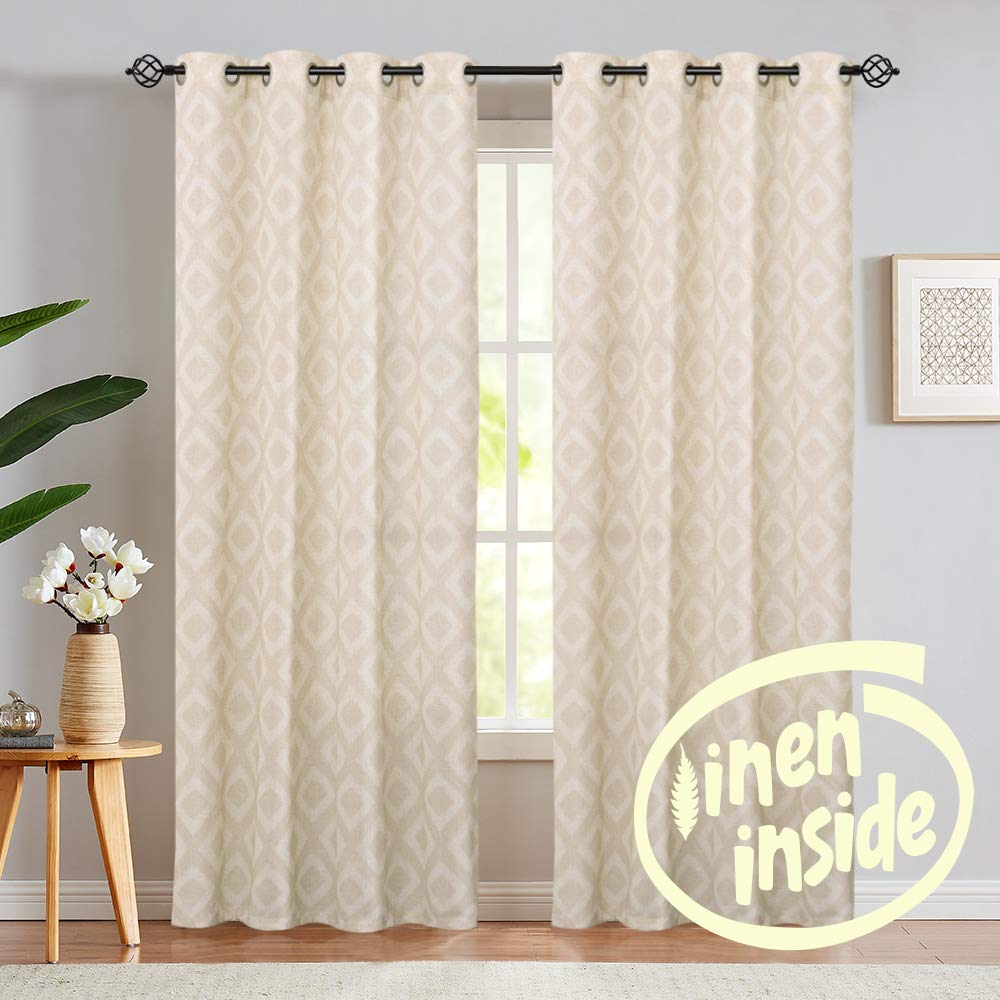 jinchan Blackout Curtains Geometric Patterns Design Grommet Top Bedroom Curtains Thermal Insulated Black Out Curtains 63 Inch Long 2 Panels Grey
