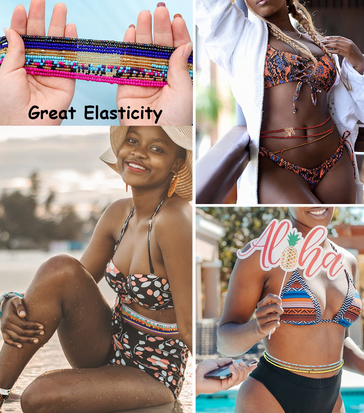 KOHOTA 32PCS Waist Bead for Women Summer Body Chain African Belly Beads Bikini Jewelry Colorful Stretchy Elastic String Chains (style-a)