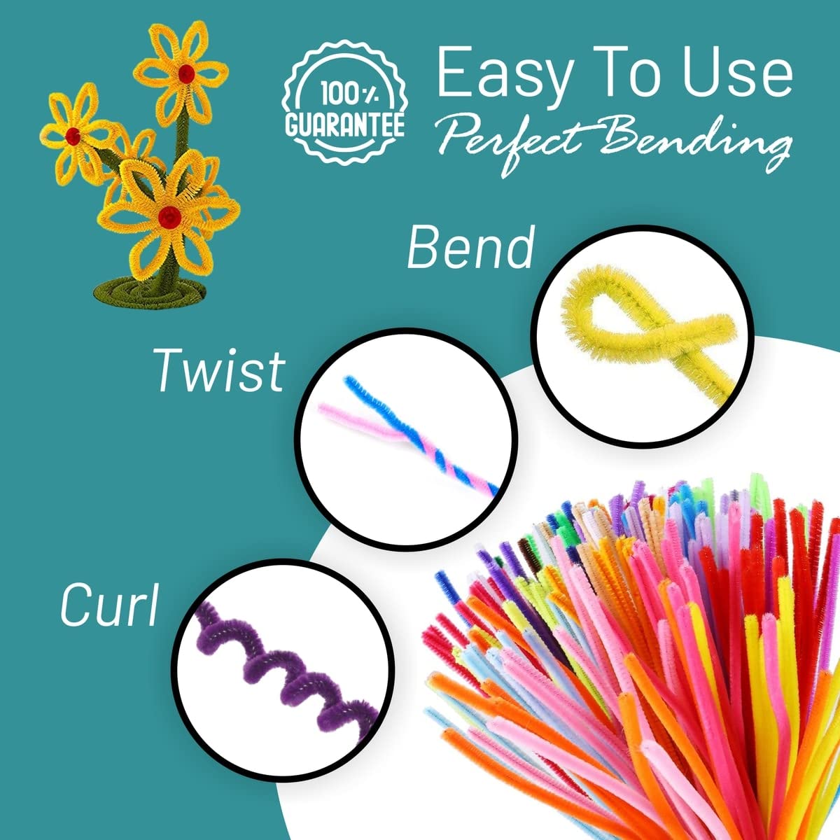 Pipe Cleaners- 100 Pc. Pipe Cleaner Assorted Colors 12β Chenille Stems, Pipe Cleaners Craft, Fuzzy Sticks Great Craft Supplies DIY Art & Craft Projects| 6mm x12 inch