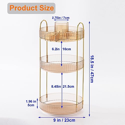 LAECHATAR Rotating Makeup Organizer for Vanity 3 Tiers, Large Capacity Skincare Organizers and Storage, Perfume Organizer Countertop, Spinning Bathroom Lazy Susan (Vintage Gold)