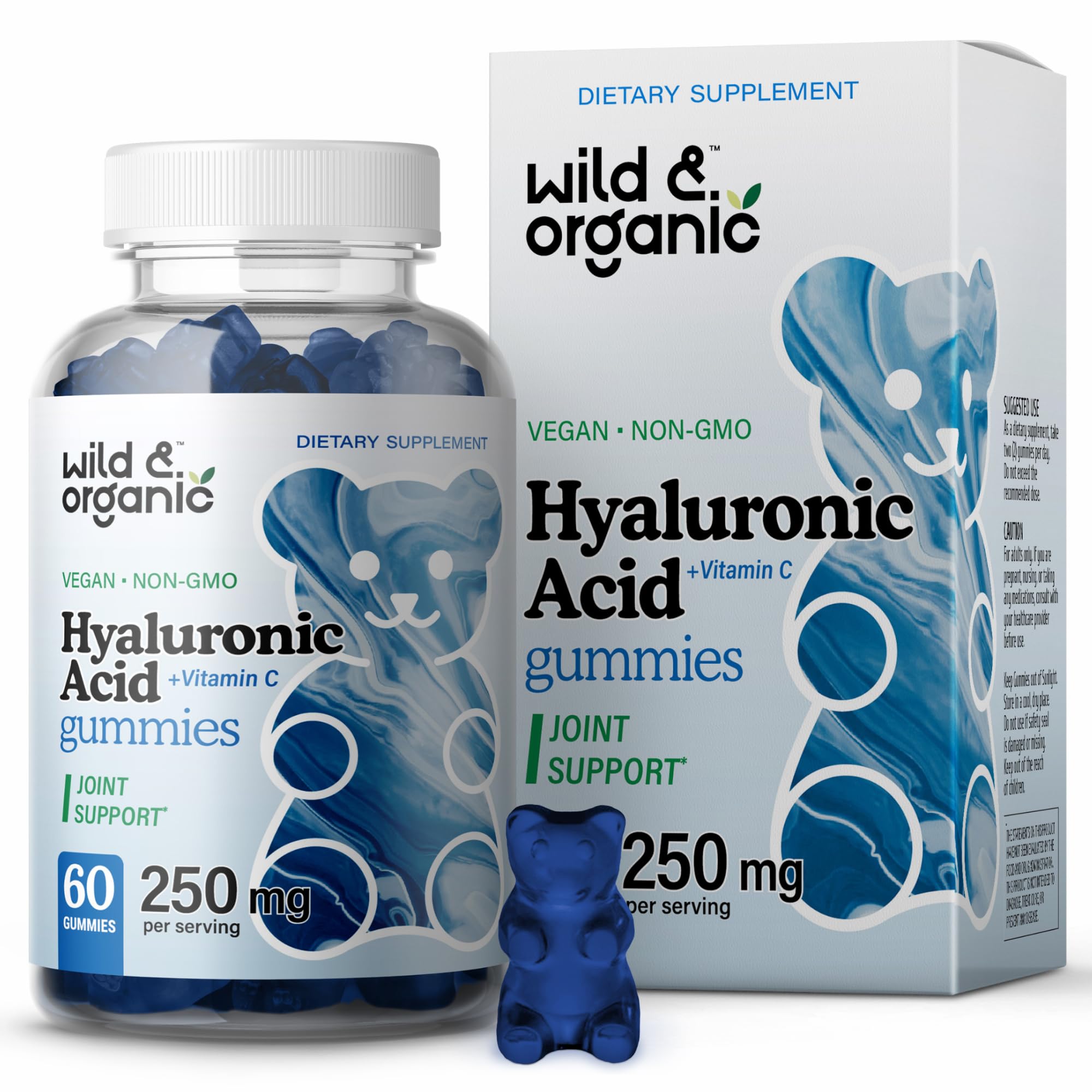 Hyaluronic Acid Gummies 250mg - Pure Hyaluronic Acid Supplements for Joints - Hair Skin and Nails Gummies w/Hyaluronic Acid Powder - Skin Supplement w/Vitamin C Hyaluronic Acid - 60 Vegan Chews