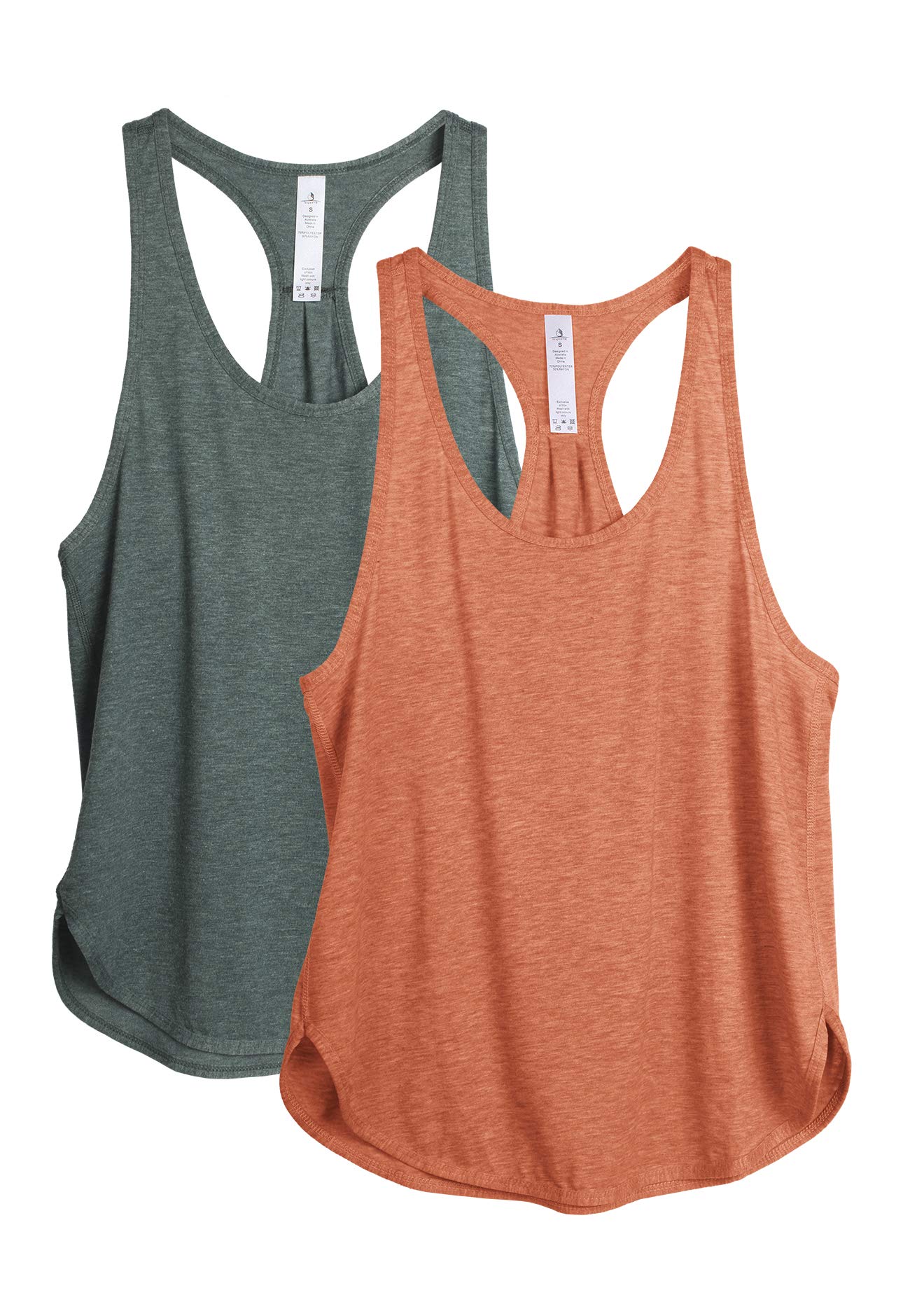 icyzone Workout Tank Tops for Women - Athletic Yoga Tops, Racerback Running Tank Top,Smoke Pine/Dusty Orange,Medium