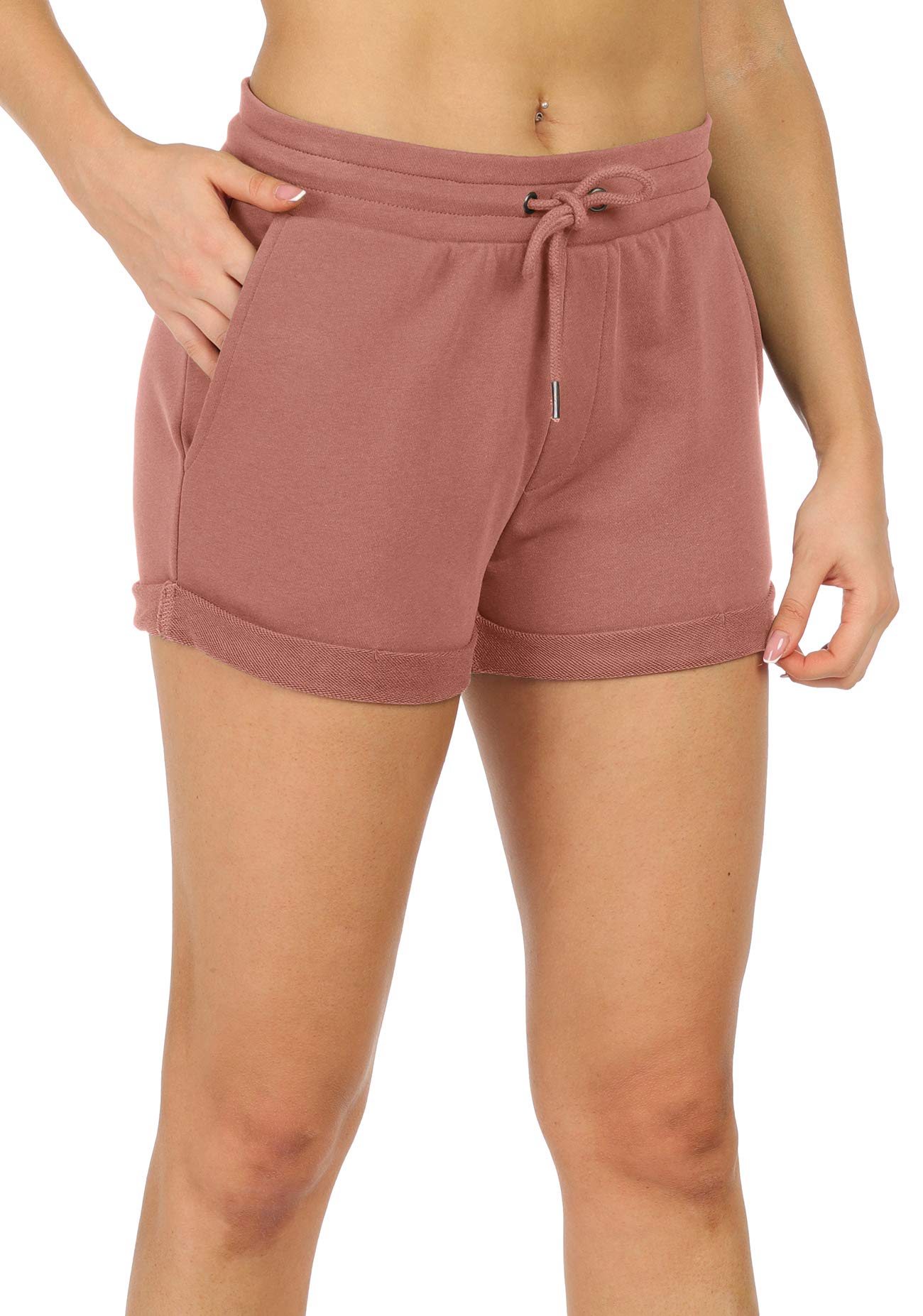 icyzone Workout Lounge Shorts for Women - Athletic Running Jogging Cotton Sweat Shorts (L, Dusty Pink/Light Gray)