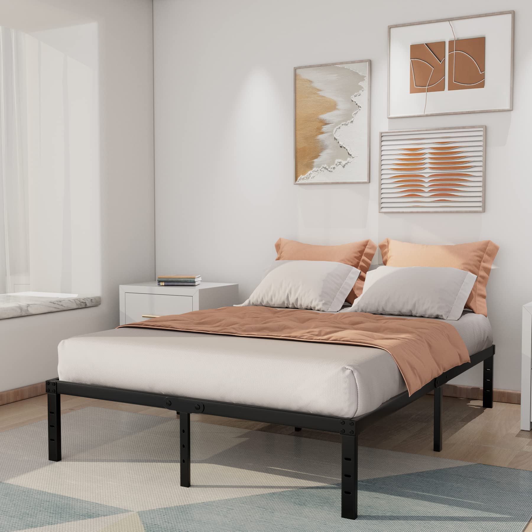 Homdock 14 Inches Metal Platform Bed Frame/Sturdy Strong Steel Structure 3000 lbs Heavy Duty/Noise Free/None Slip Mattress Foundation/No Box Spring Needed/Black Finish (King)