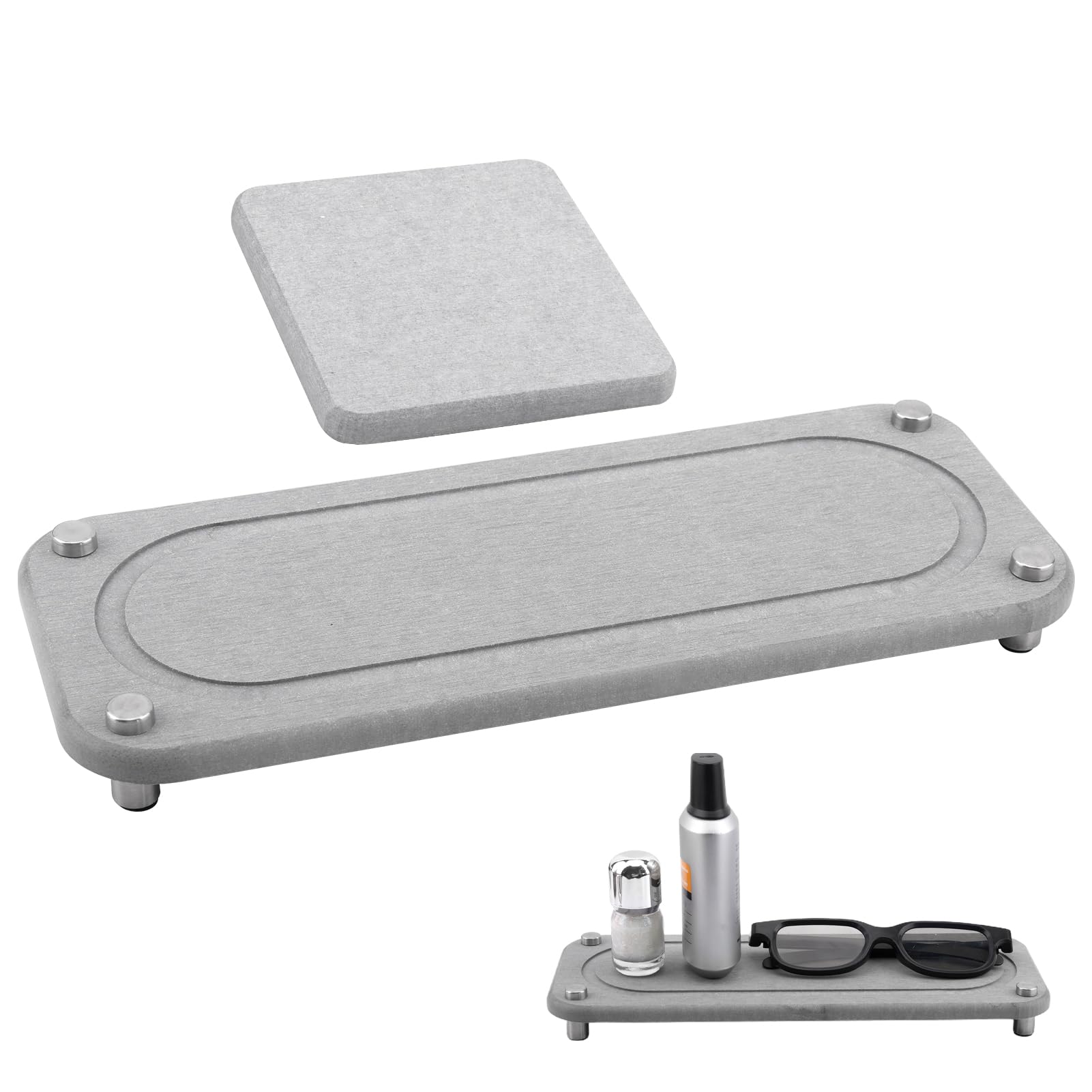 Instant Dry Sink Organizer, Soon Neat Kitchen Sink Caddy with 1 Pcs Square Coaster, Sponge Holder for Kitchen Sink, Sink Organizer for Kitchen Bathroom Countertop(Grey)