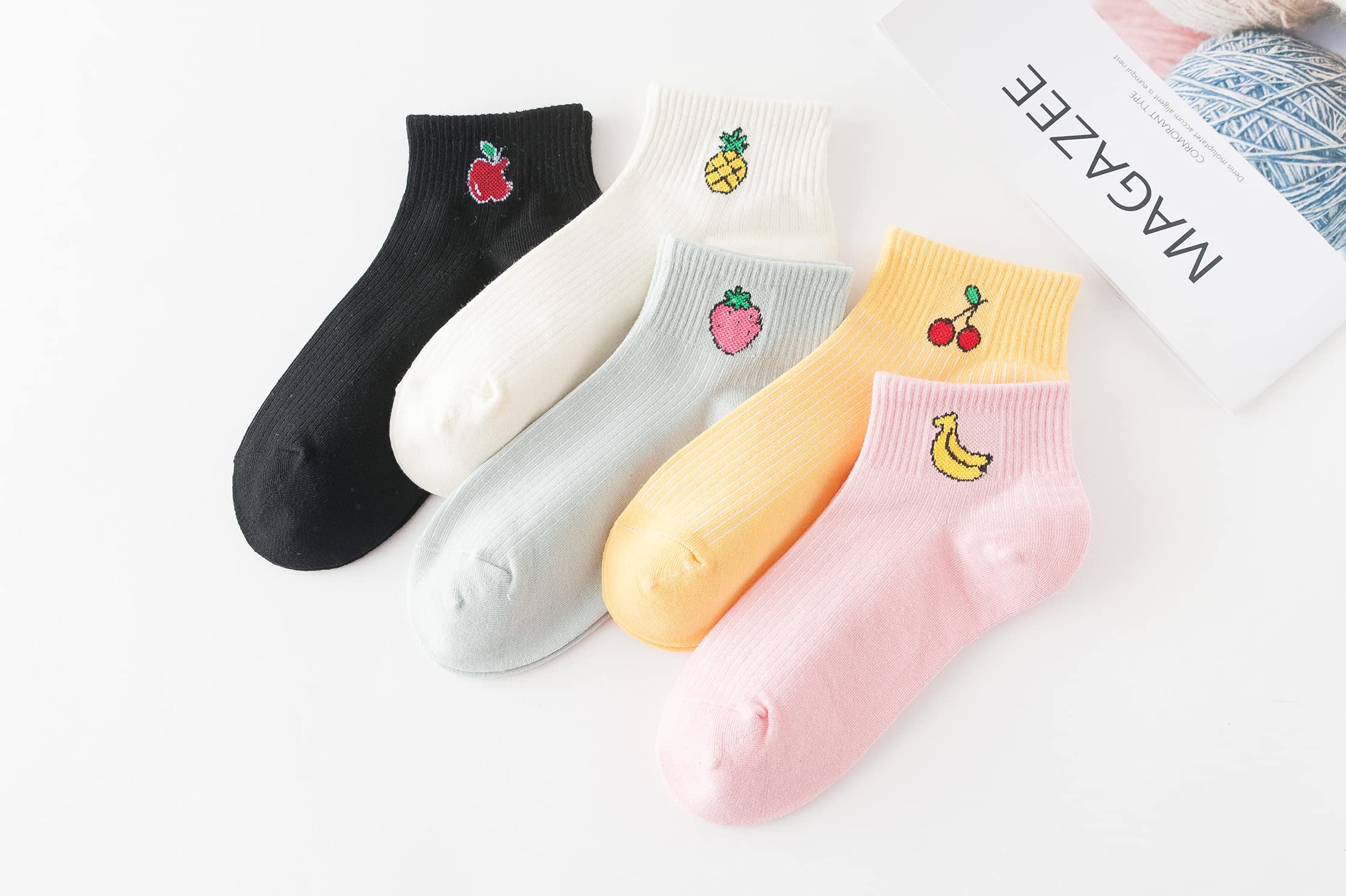 Joylife Fruit Embroidered Ankle Socks Cute Low Cut Socks for Women, Ladies, Girls, 10 Pack