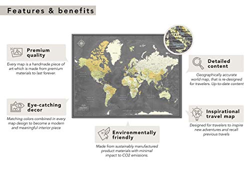 World Map Poster with Pins for Travel Tracking | Push Pin Travel Map Poster for travel tracking (32 x 24)