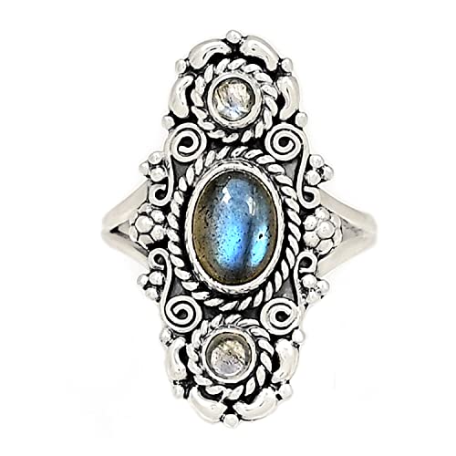 Natural Handwork - Labradorite Cabochon 925 Silver Ring s.7 ALLR-14668