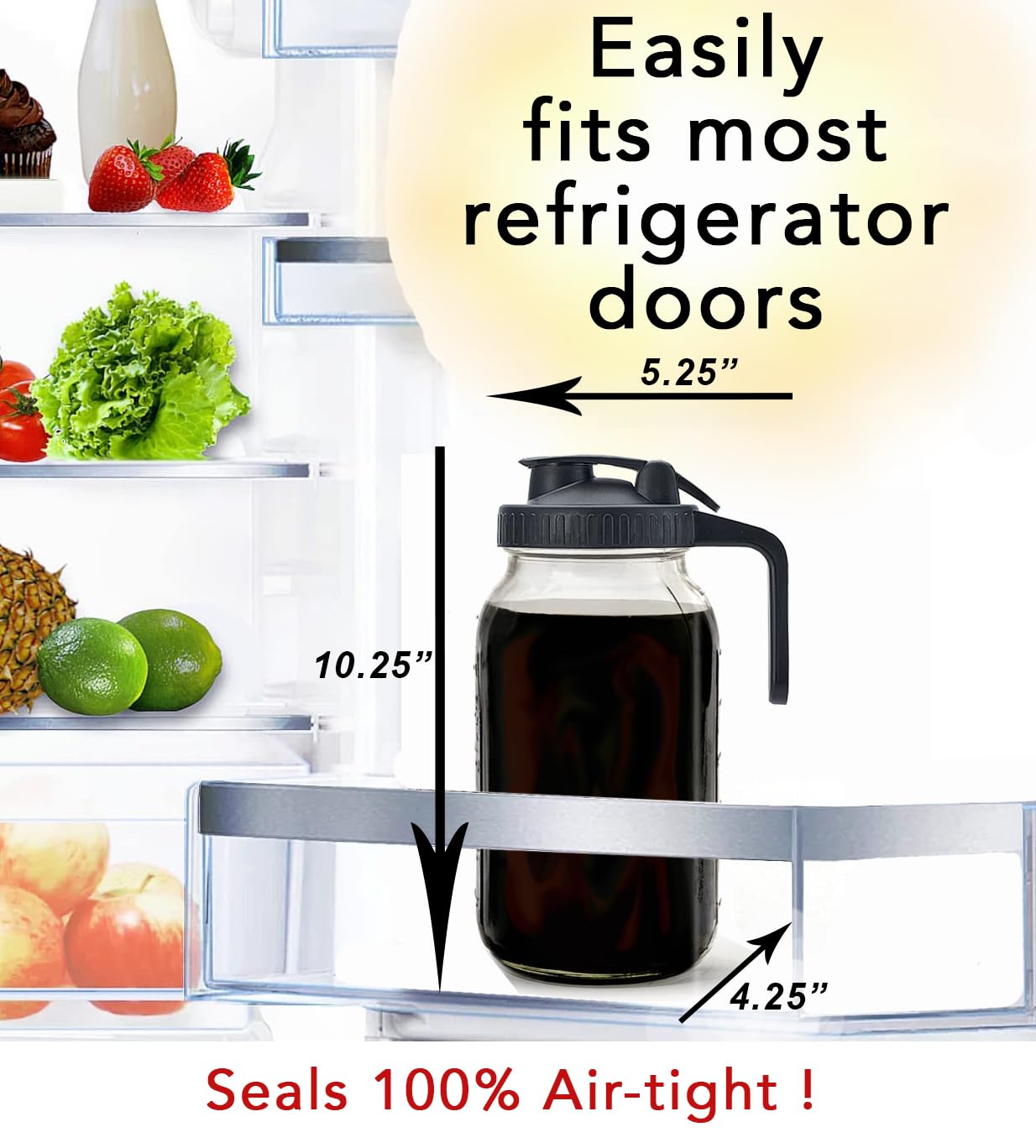 JavaSun Cold Brew Coffee Maker - 64oz Mason Jar Pitcher with Premium Stainless Steel Filter and Handle for Iced Coffee, Iced Tea, Homemade Fruit Drinks (64 oz)