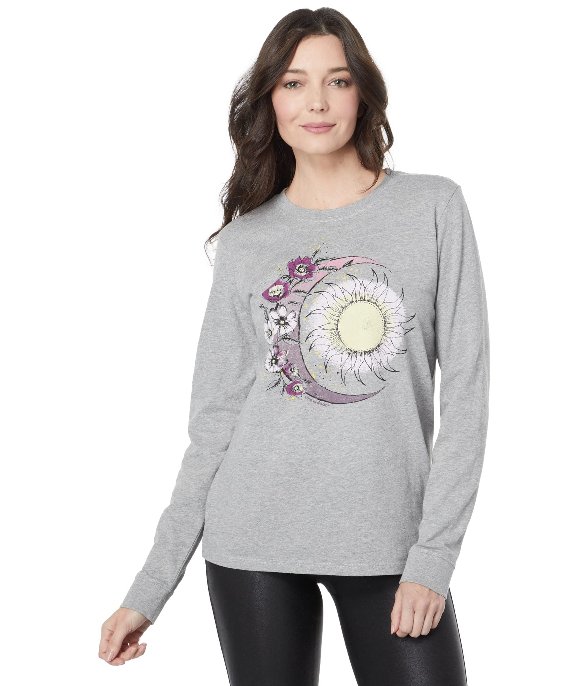 Life is Good. Women's Moon Flower LS Crusher Tee, Heather Gray
