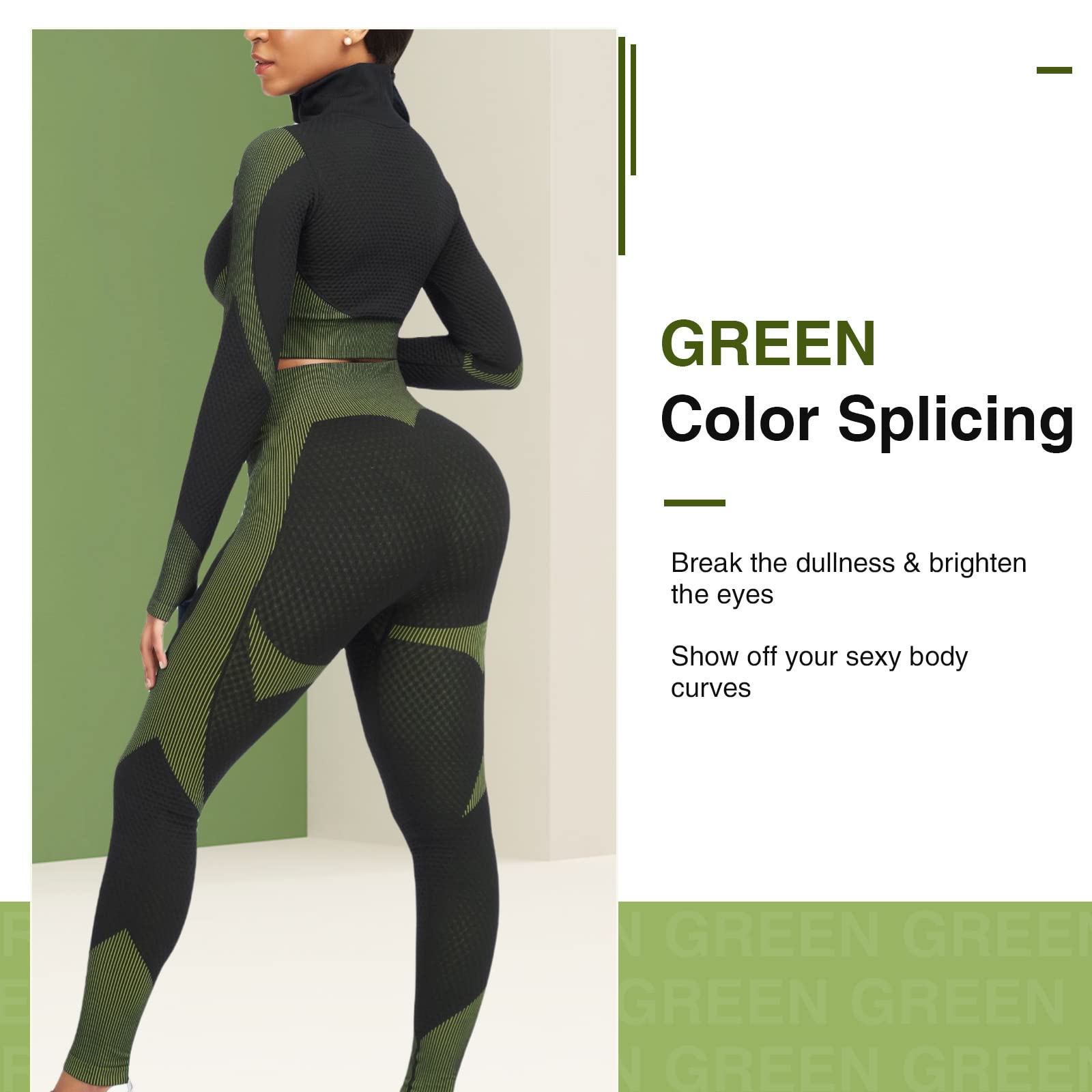 JOYMODE Two Piece Women Workout Sets longsleeve Gym Outfits Crop Top Tummy Control High Waist Leggings Set