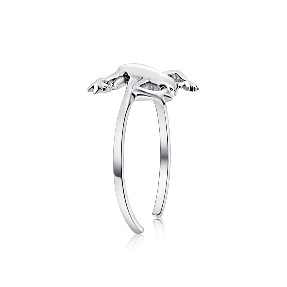 Hoops & Loops 925 Sterling Silver Jumping Frog Toe Ring for Women Men Teen Girls, Silver