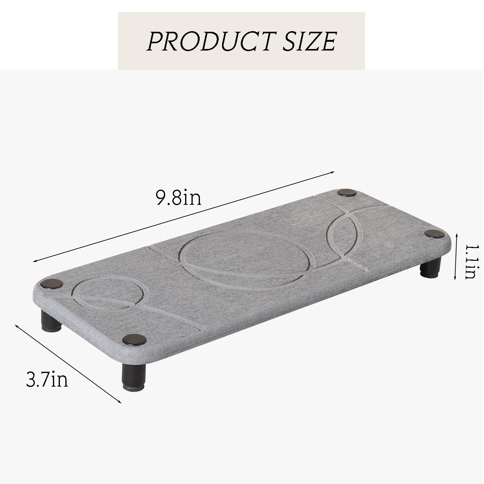 Instant Dry Sink Caddy Kitchen Sponge Holder Diatomaceous Earth Stone Drying Mat Bathroom Countertop Organizer Soap Dispenser Tray for Counter, Sink, Vanity, Small, Foam, Grey