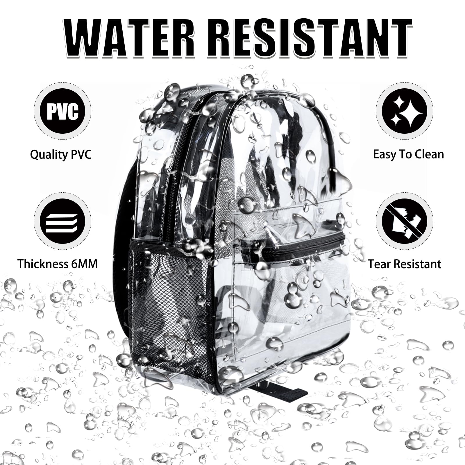 JOWURY Clear Backpack - Heavy Duty PVC Transparent Backpack, See Through Large Capacity School Backpack for Students, Concerts, Work, Safety, Travel (15", Suitable for Kids)