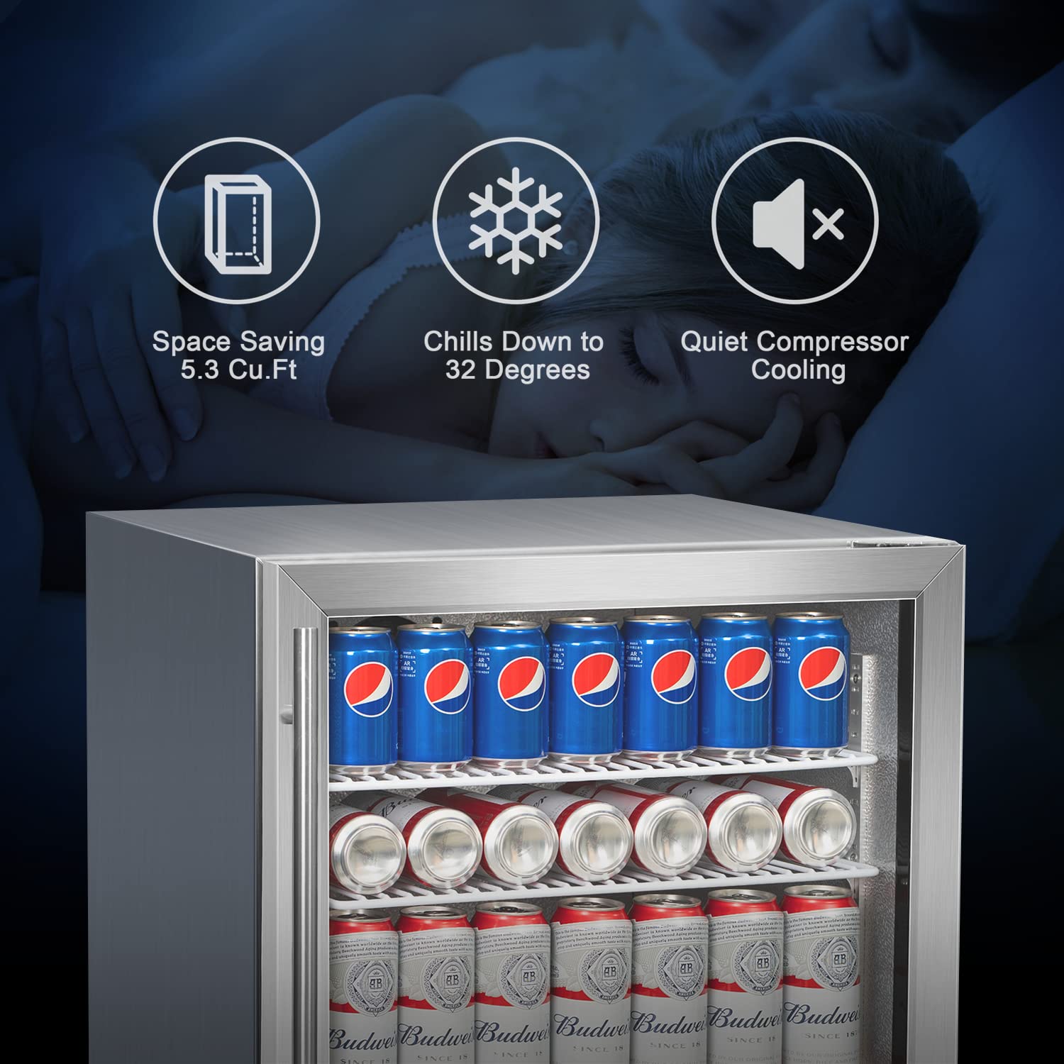 ICEJUNGLE 24 '' Beverage Refrigerator Cooler, 160 Cans Outdoor Refrigerator,Built-in or Freestanding Under Counter Beverage Beer Fridge for Kitchen,Home use and Office