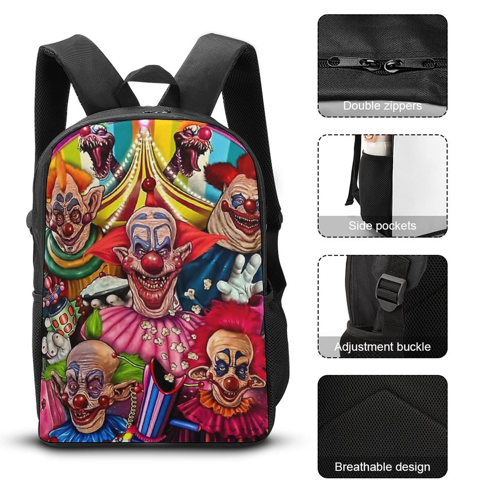 Killer Klowns from Outer Space Anime Backpack 17 Inch Cute Funny Bookbag Casual Laptop Daypack for Travel Picnic Camping