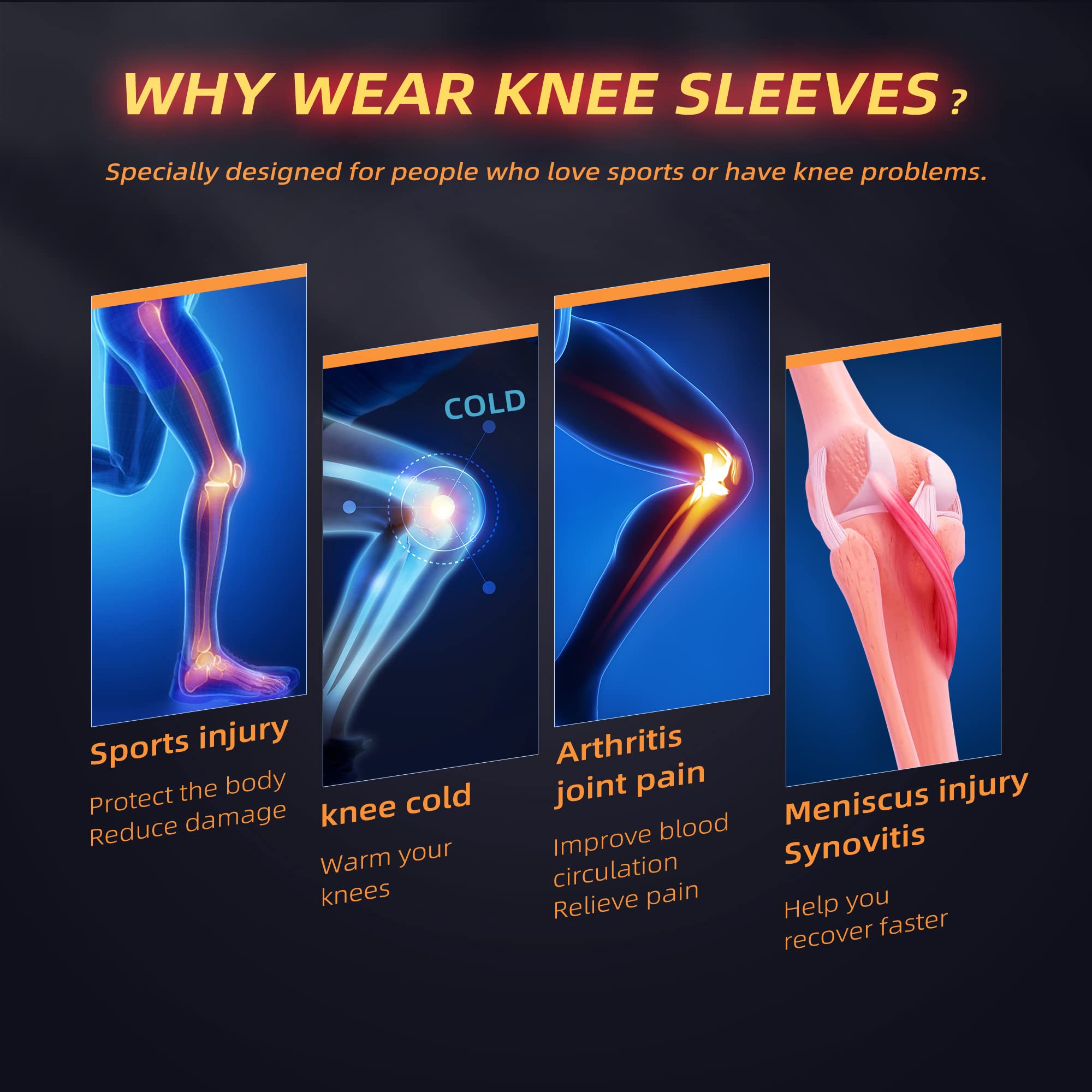 JIUFENTIAN Copper Knee Brace for Arthritis Pain and Support-Copper Knee Sleeve for knee pain Compression sleeve for Sports, Workout, Knee Pain Relief-Single(Medium)