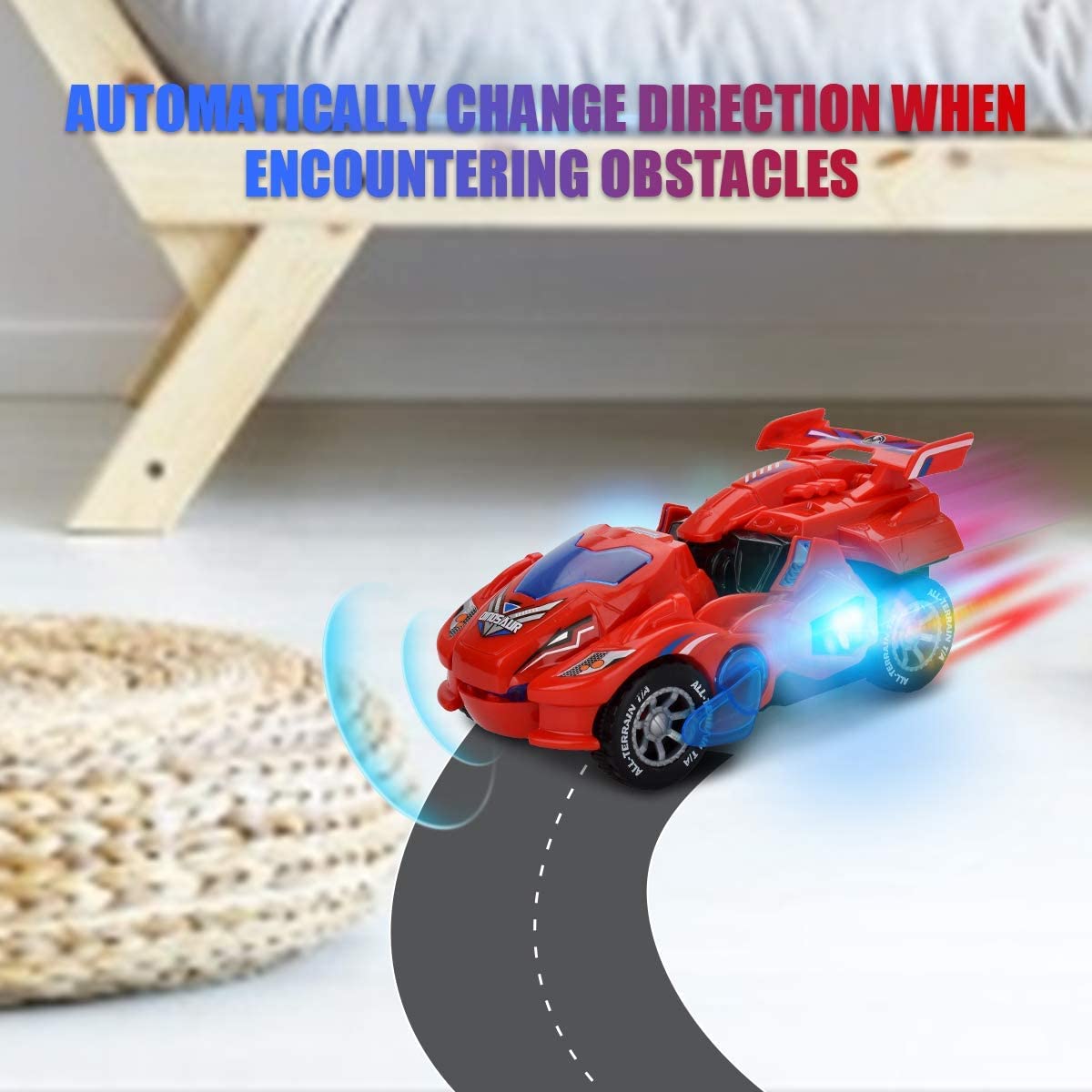 INLAIER Transforming Dinosaur Toys, 2 in 1 Automatic Transforming Dinosaur Car with LED Light and Music Transform Dino Car for Kids Christmas Birthday Gifts (Red)