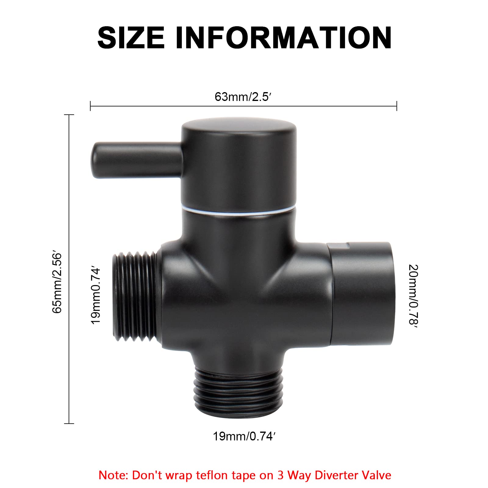 NearMoon Solid Brass G1/2" Shower Arm All Metal Universal 3-Way Diverter Valve for Hand Shower and Fixed Shower Head,Replacement Component Adapter (Matte Black)